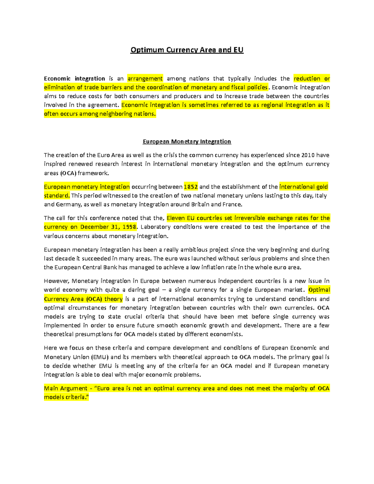 Optimal Currency Area and EU - Optimum Currency Area and EU Economic ...