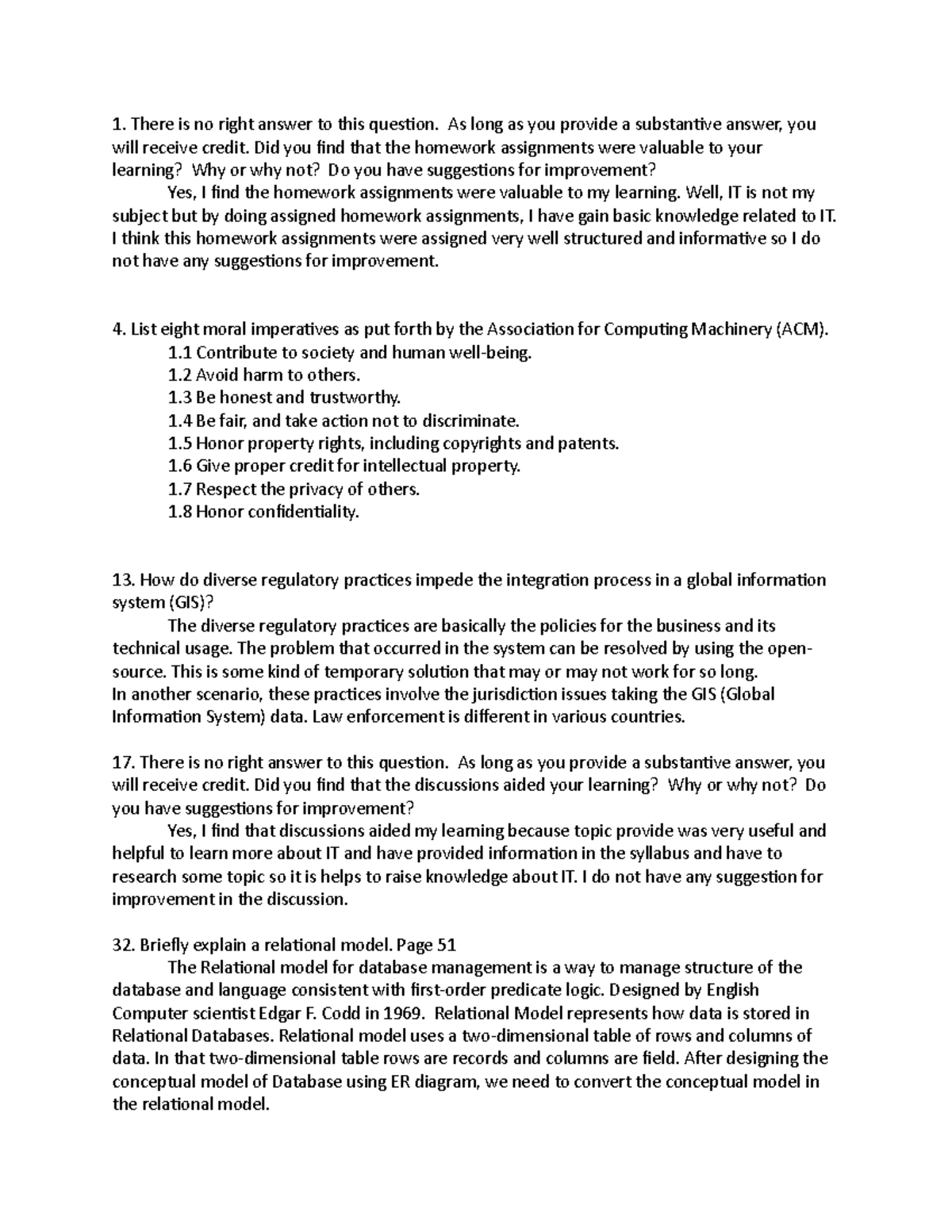 Final Exam Question & Answer - There is no right answer to this ...