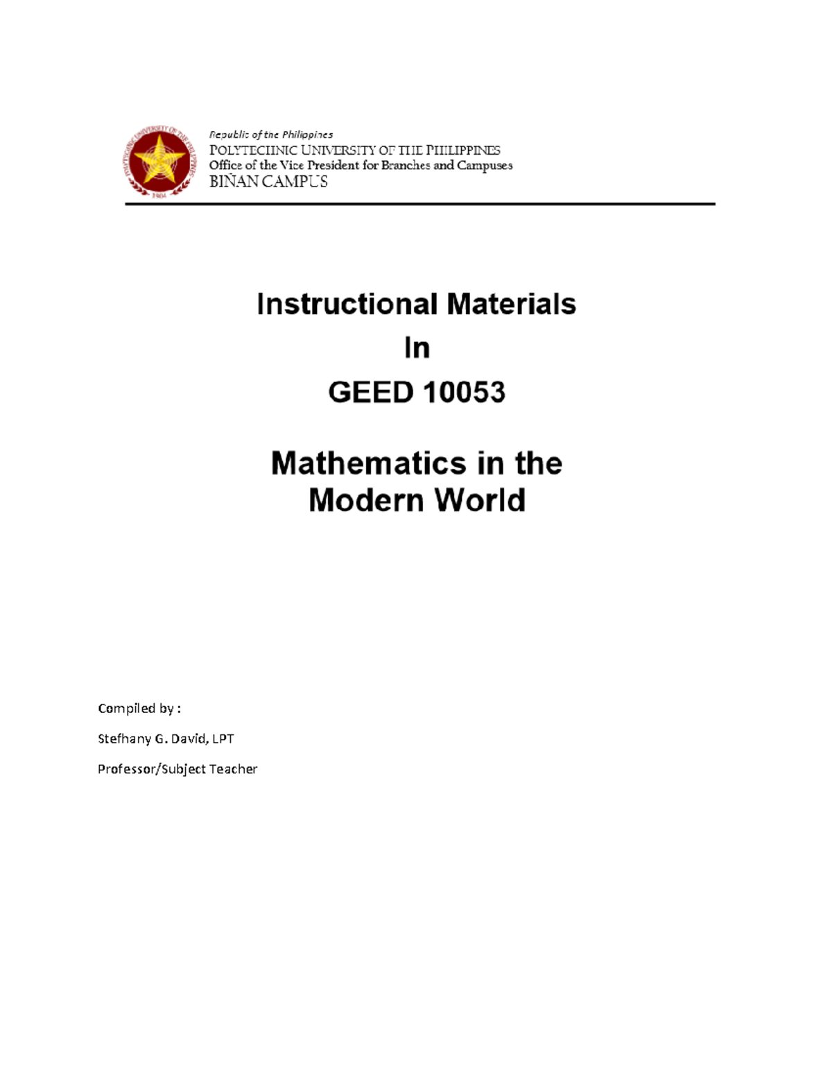 MMW - Module 4 (The Statistical Tools) - Mathematics of Investment - Compiled by : Stefhany G ...