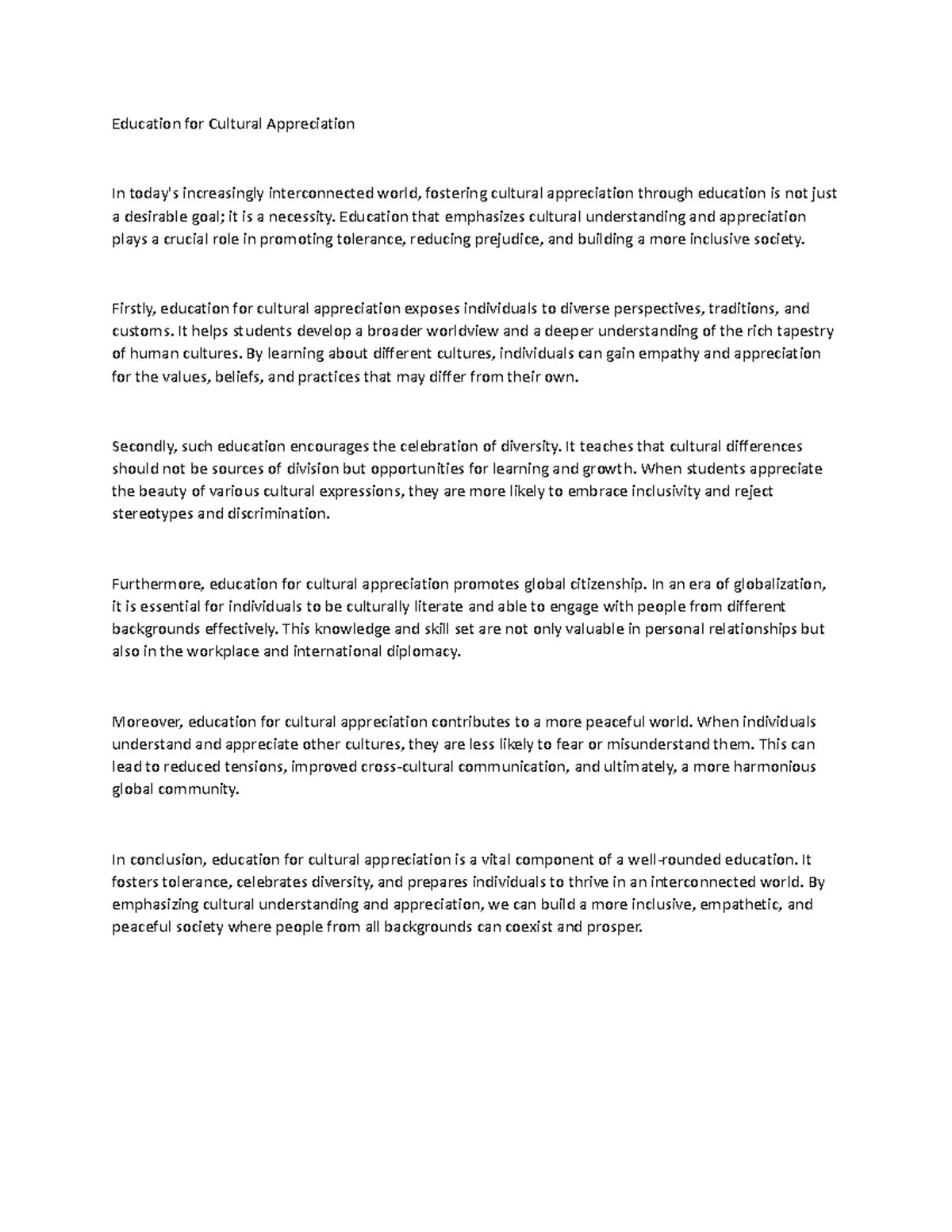 Education for Cultural Appreciation - Education that emphasizes ...