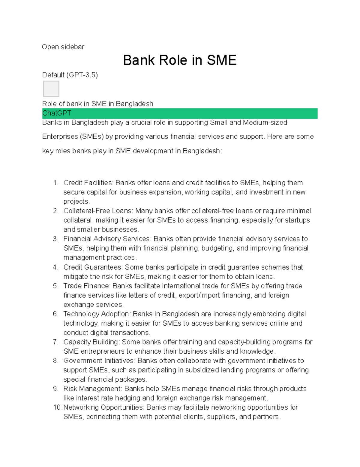 Bank Role in SME - Open sidebar Bank Role in SME Default (GPT-3) Role of bank in SME in ...