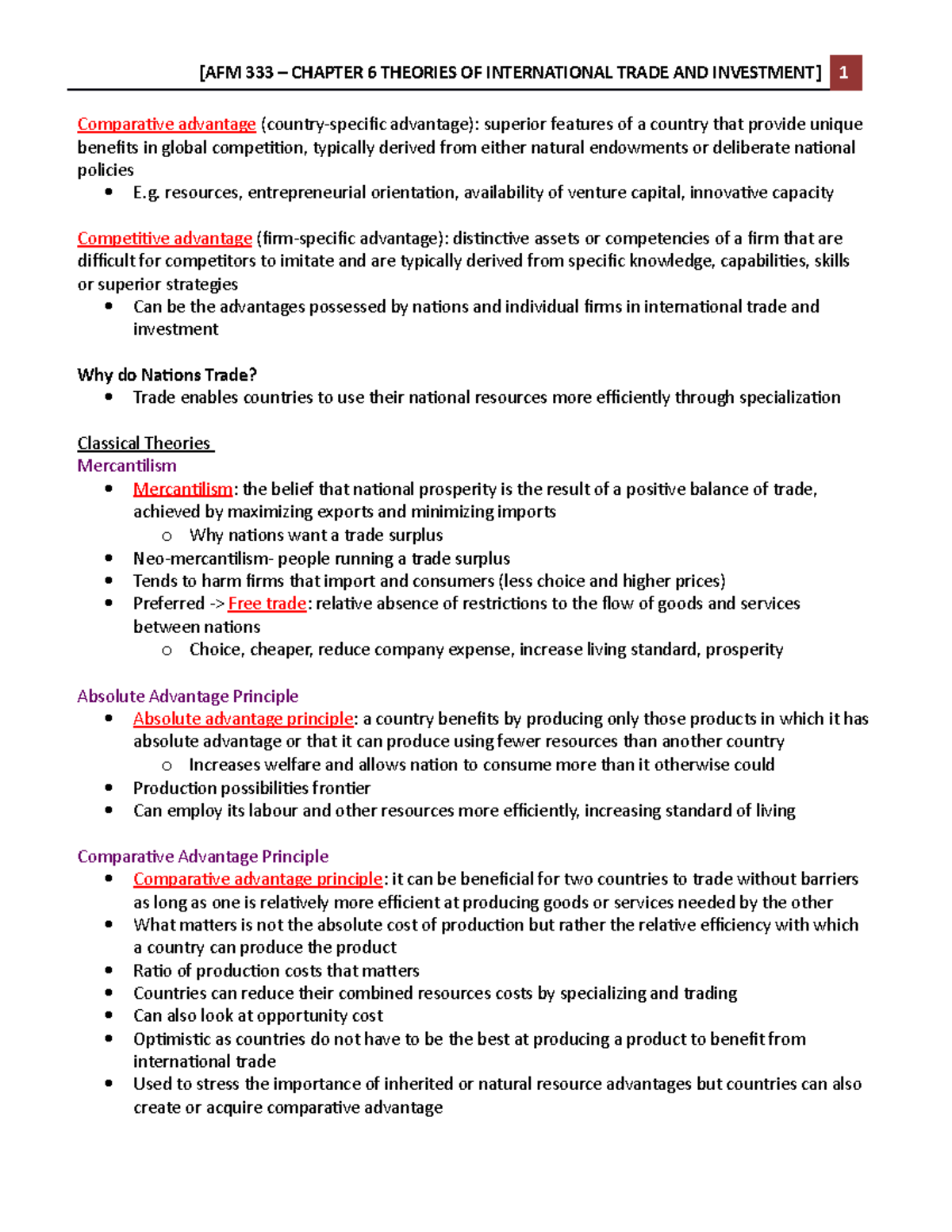 AFM 333 – Ch 6 Theories of international trade and investment - CHAPTER ...