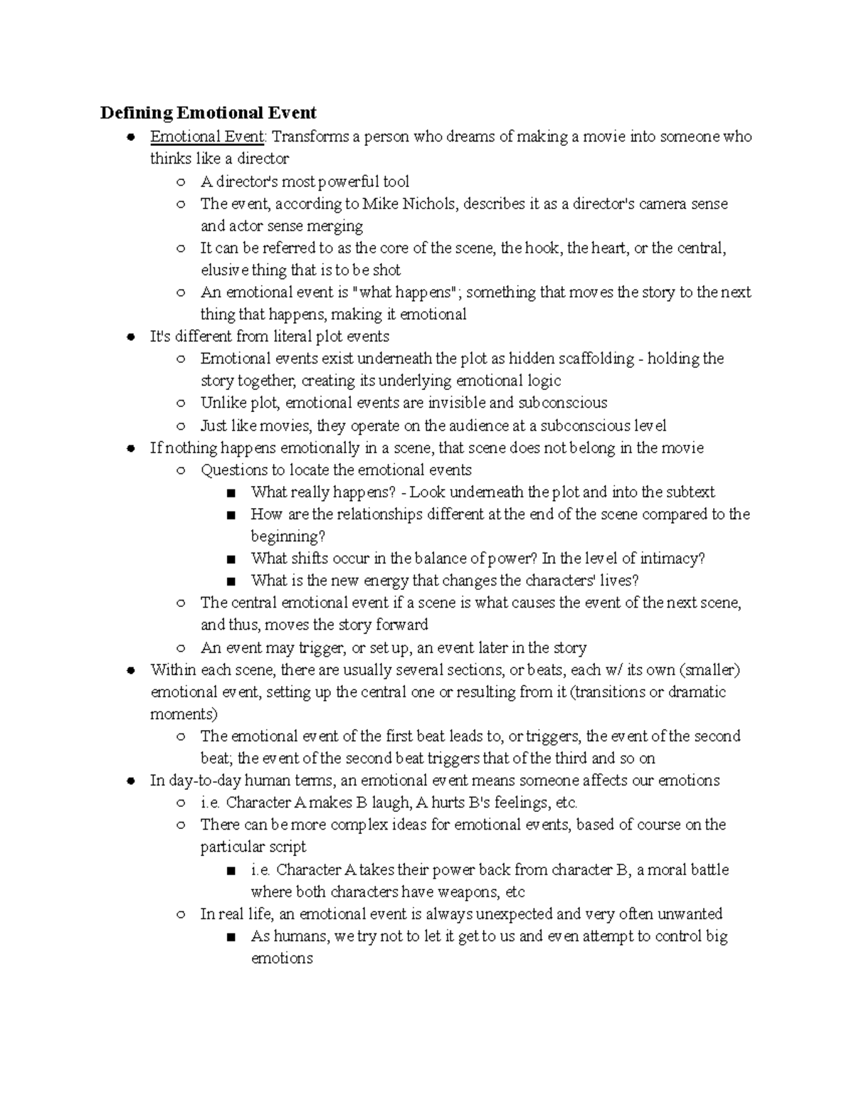 Ch. 5 - Emotional Event - Notes from "Directing Actors" by Judith ...