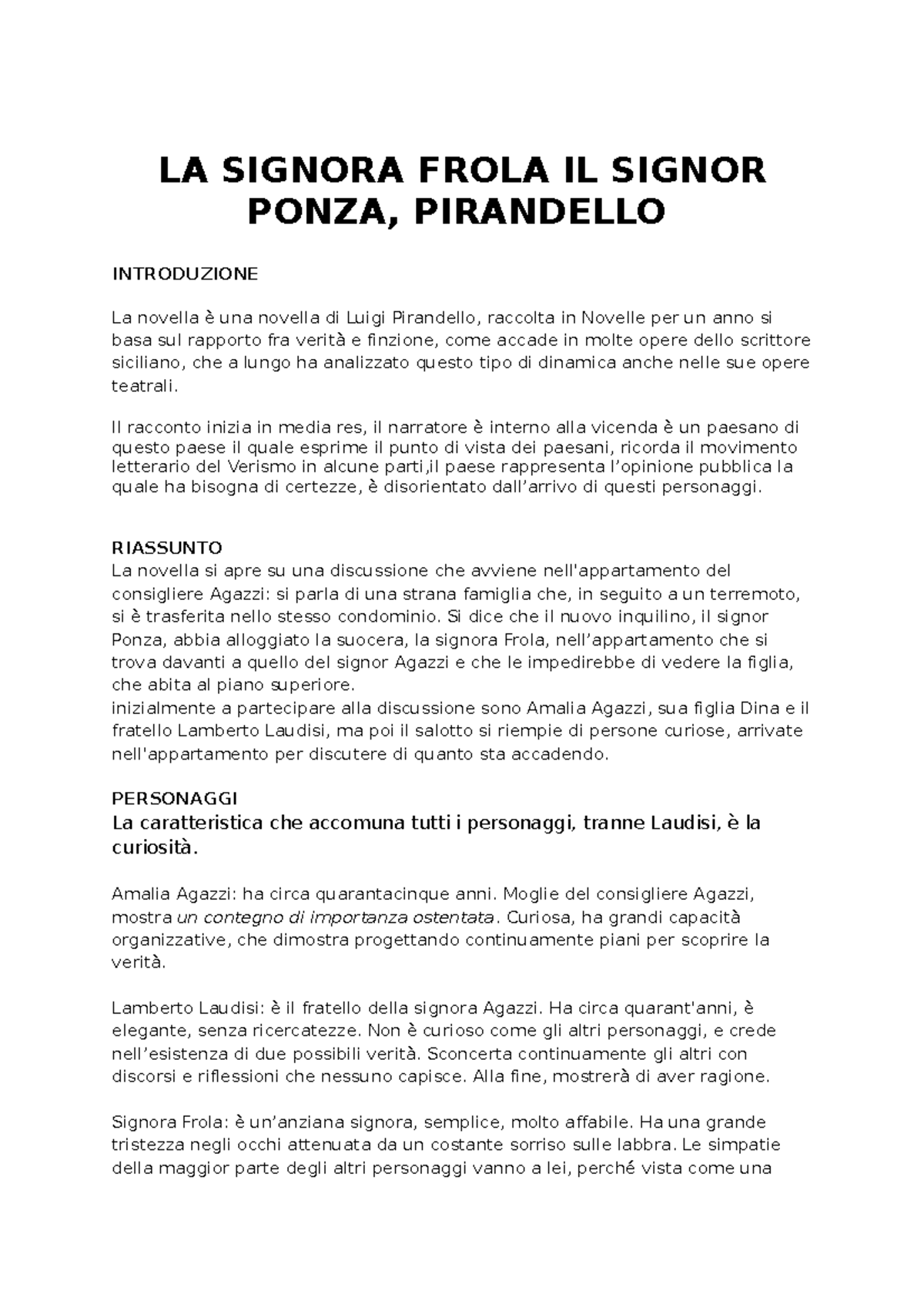 La Signora Frola Il Signor Ponza, Analisi Pirandello - LA SIGNORA FROLA ...