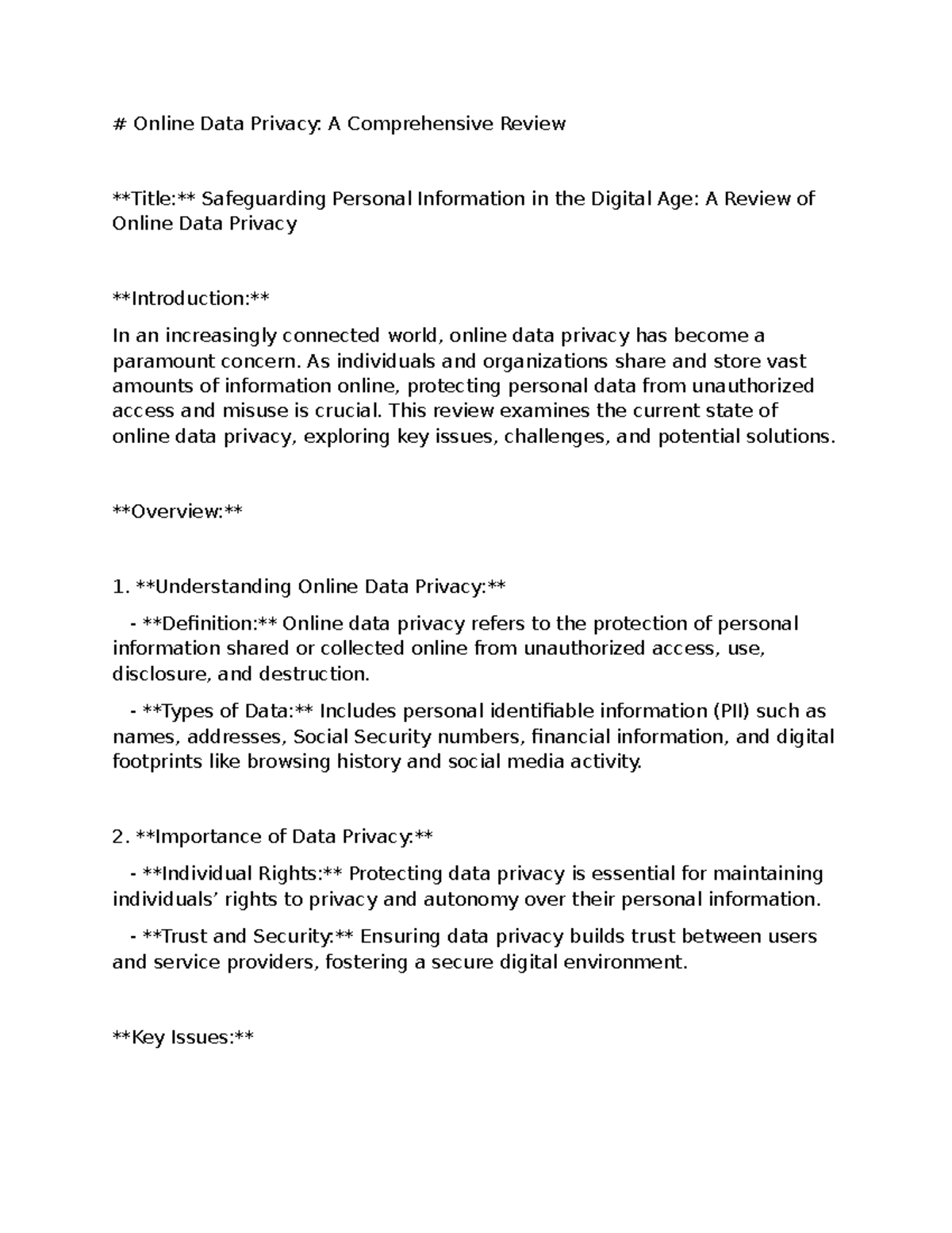 Online Data Privacy Notes - Online Data Privacy: A Comprehensive Review ...