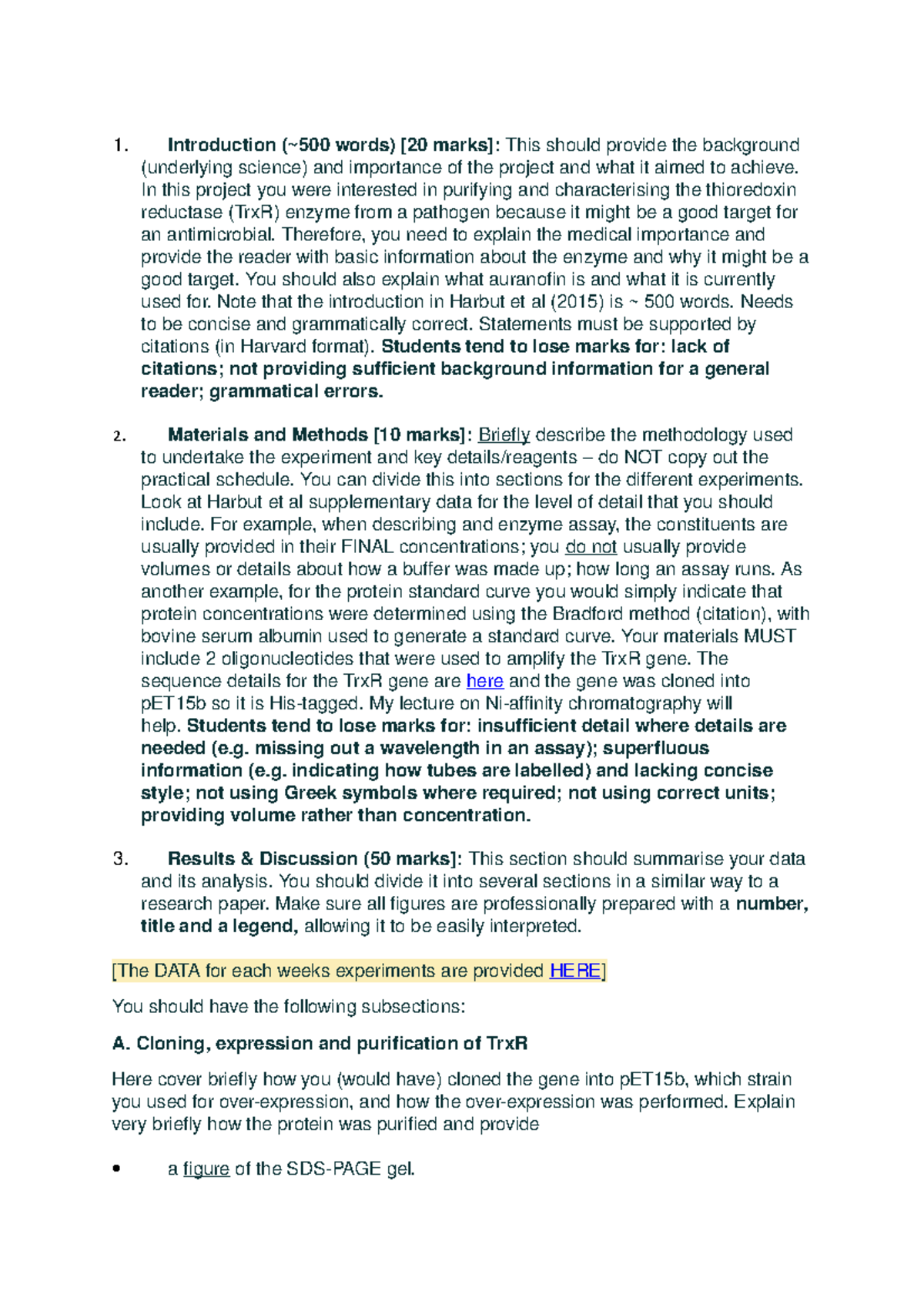 Mini project write up guidance - Introduction (~500 words) [20 marks ...