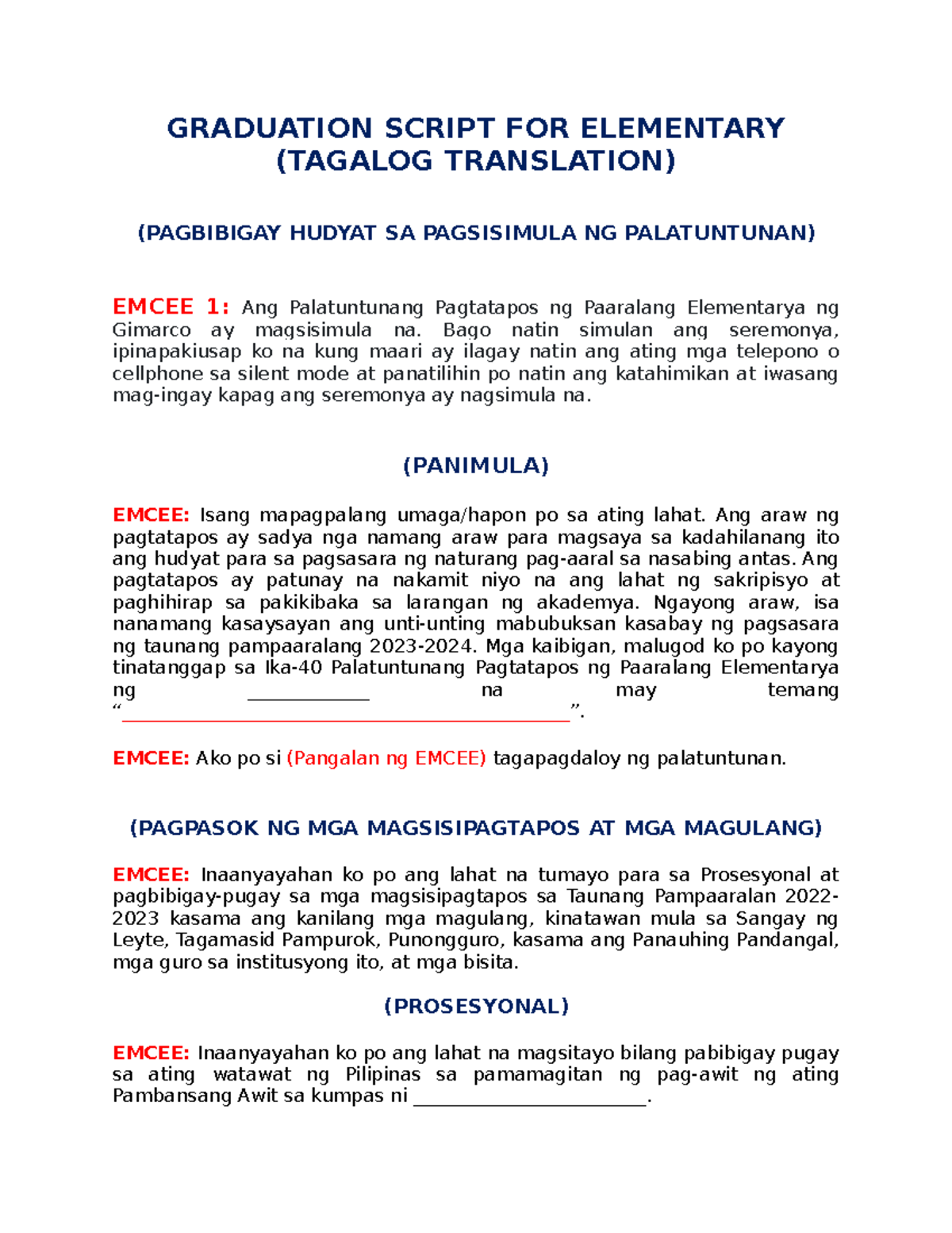 Graduation Script for Elementary Tagalog - GRADUATION SCRIPT FOR ...
