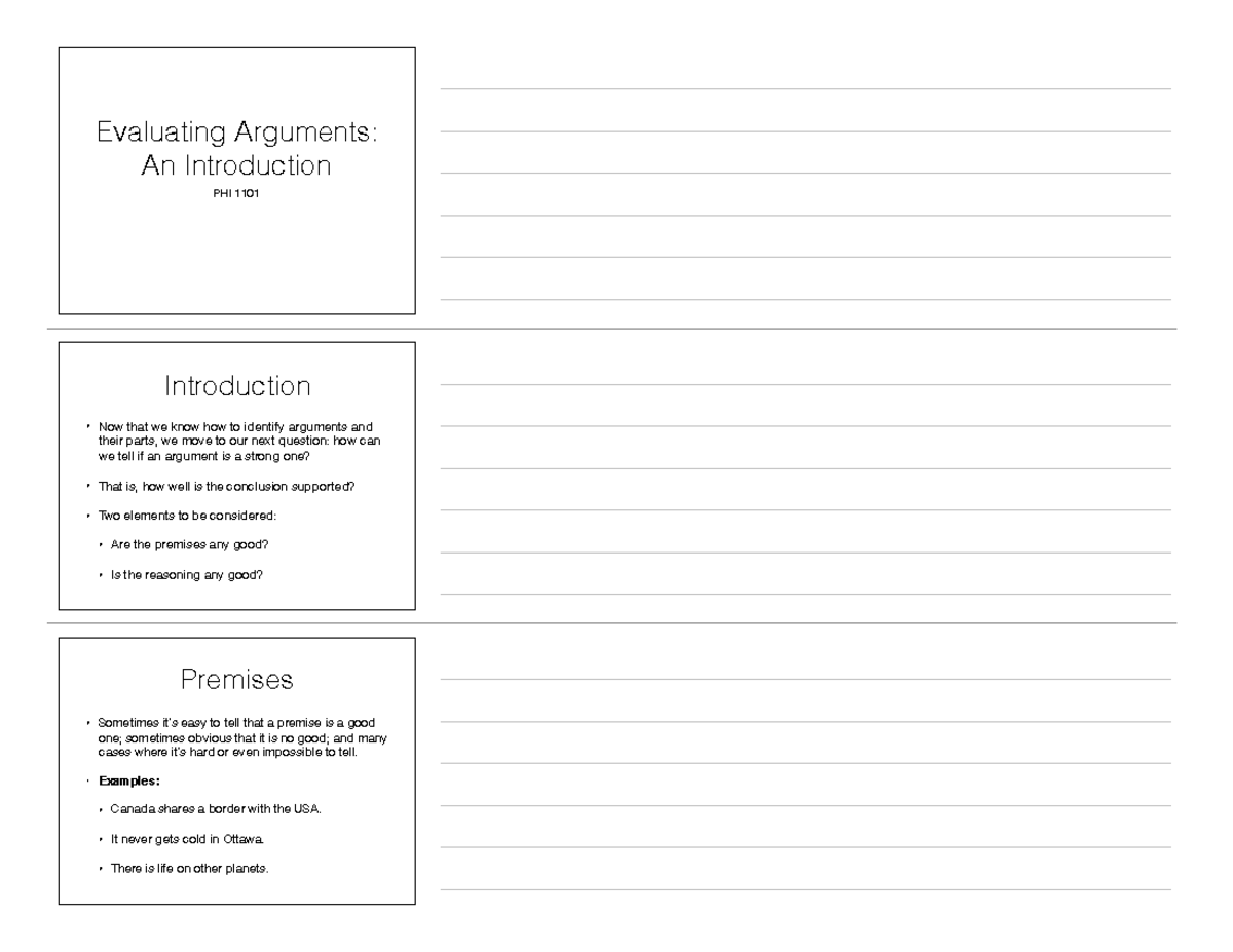 Slides 4 Handout Lecture Notes 4 Evaluating Arguments An Introduction Phi 1101 Introduction