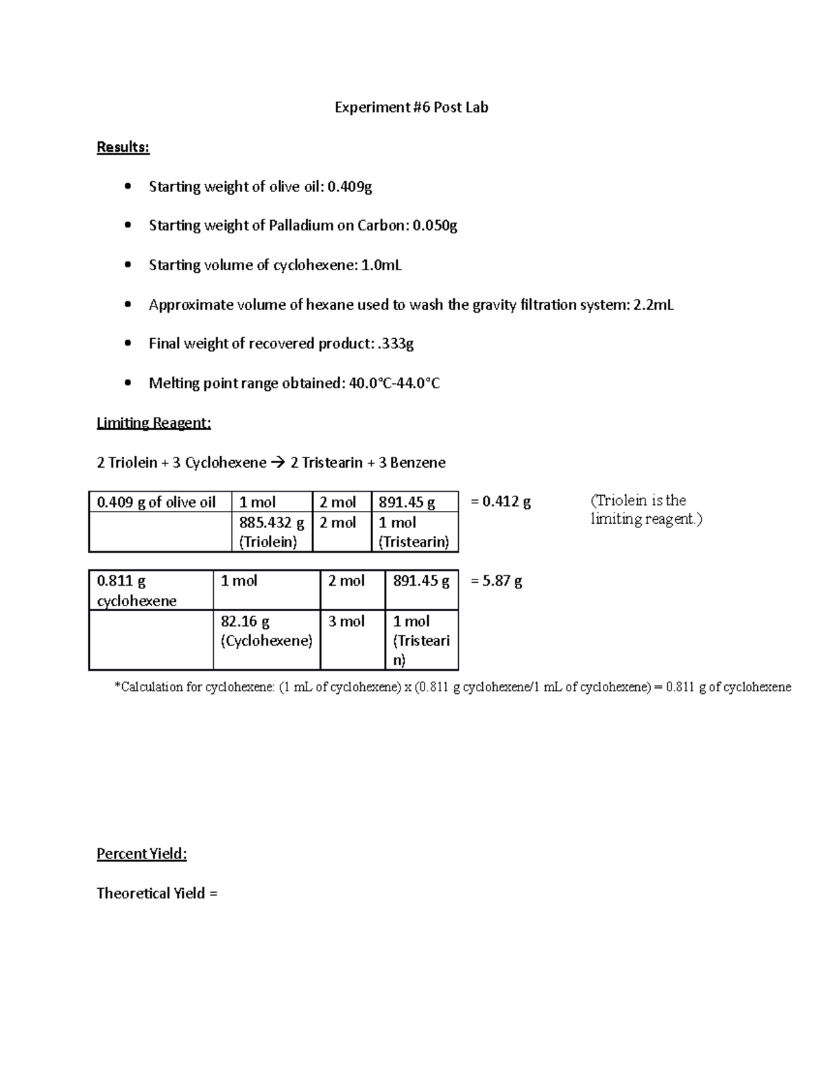 Chem 2211L Post-lab 6 - Post lab for organic chemistry one, lab six ...