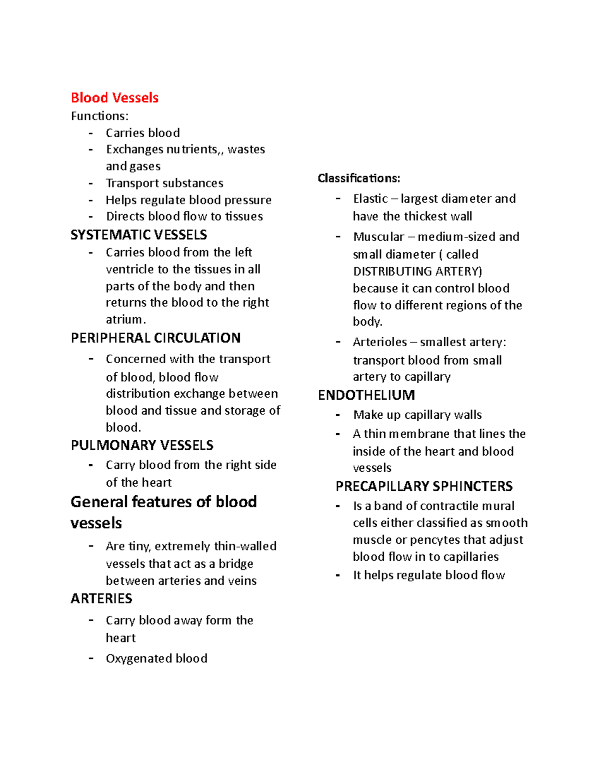 Blood-Vessels - anaphy lecture notes - Blood Vessels Functions ...