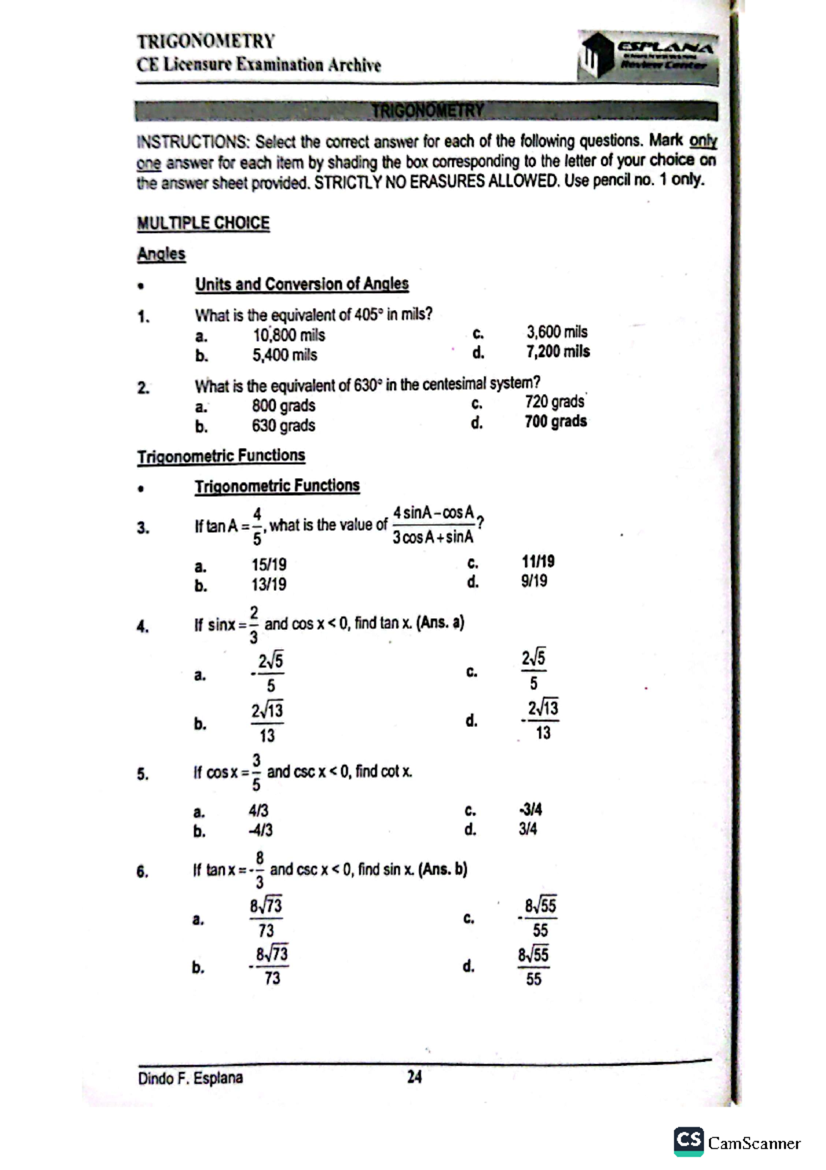 02 Trigonometry. CELE ARCHIVE - ESPLANA - BS Civil Engineering - Studocu