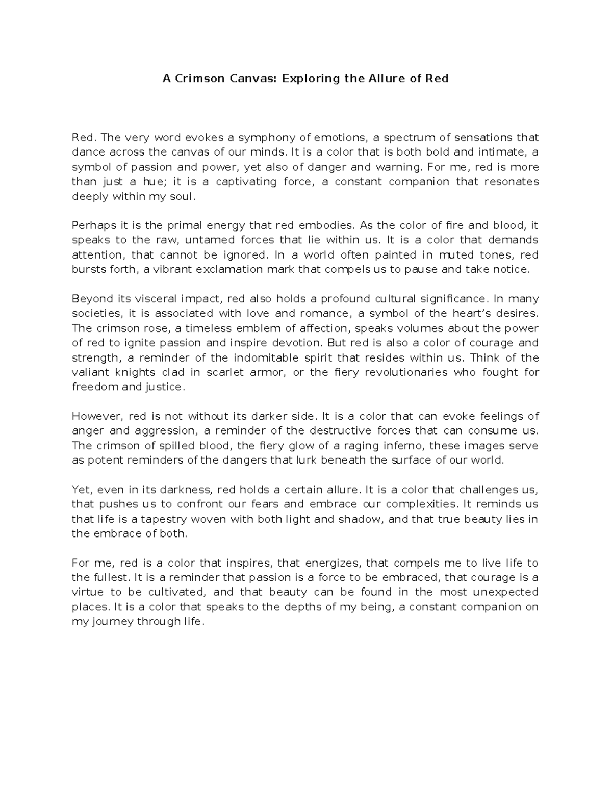 Essay- Why red is my favorite color - A Crimson Canvas: Exploring the ...