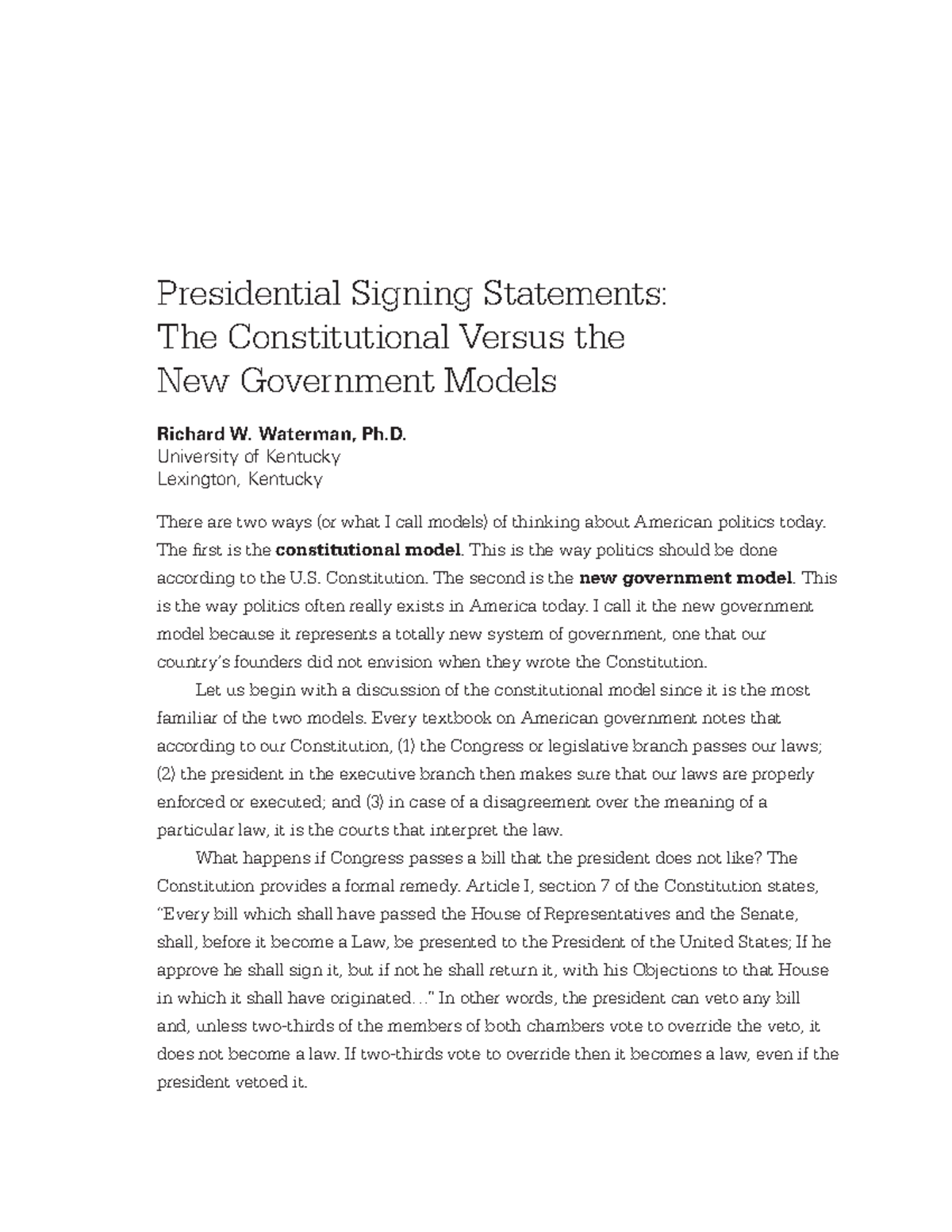 Balance of Power - Signing Statements - Presidential Signing Statements ...