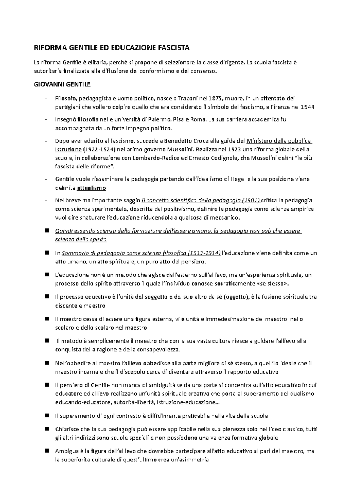 Gentile ED Educazione Fascista - RIFORMA GENTILE ED EDUCAZIONE FASCISTA ...