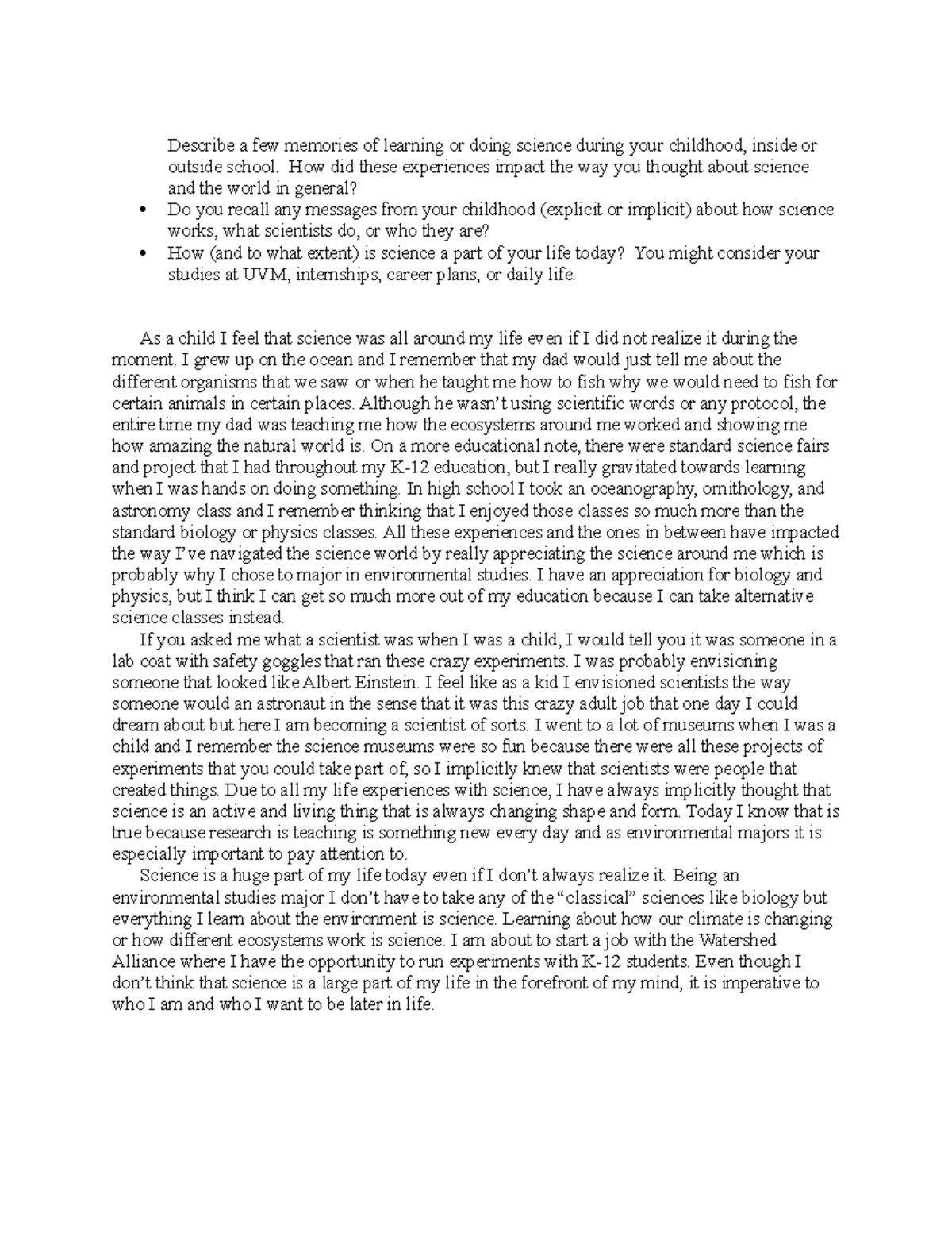 Week 1 Analytical Response - Describe a few memories of learning or ...