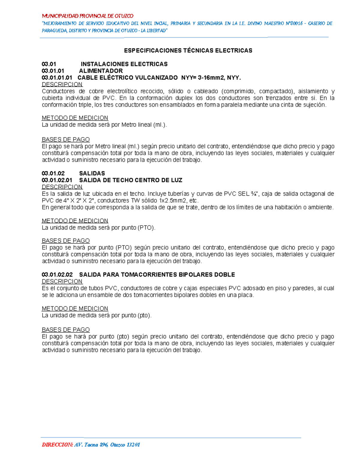03 Especificaciones Tecnicas - INST. Electricas - "MEJORAMIENTO DE SERVICIO EDUCATIVO DEL NIVEL ...