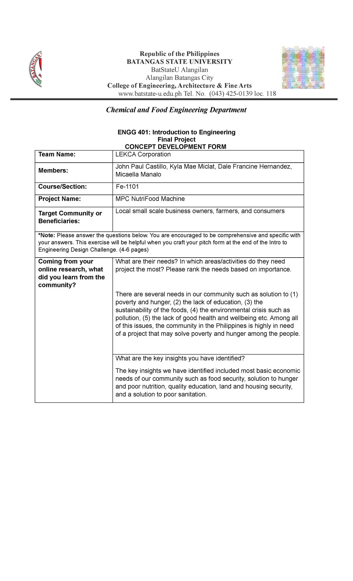 Final Project Concept Development Form - Republic of the Philippines ...