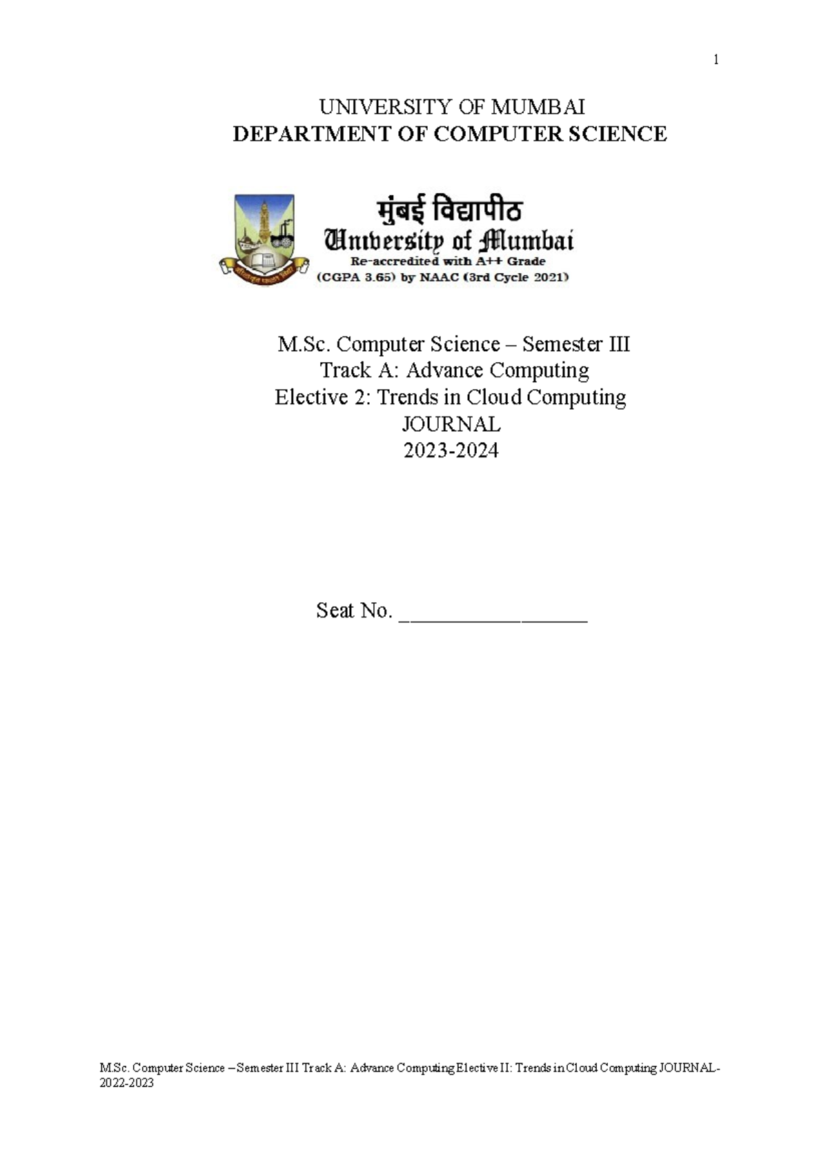 Trends in Cloud Computing Practical Journal (1) no name - M. Computer ...