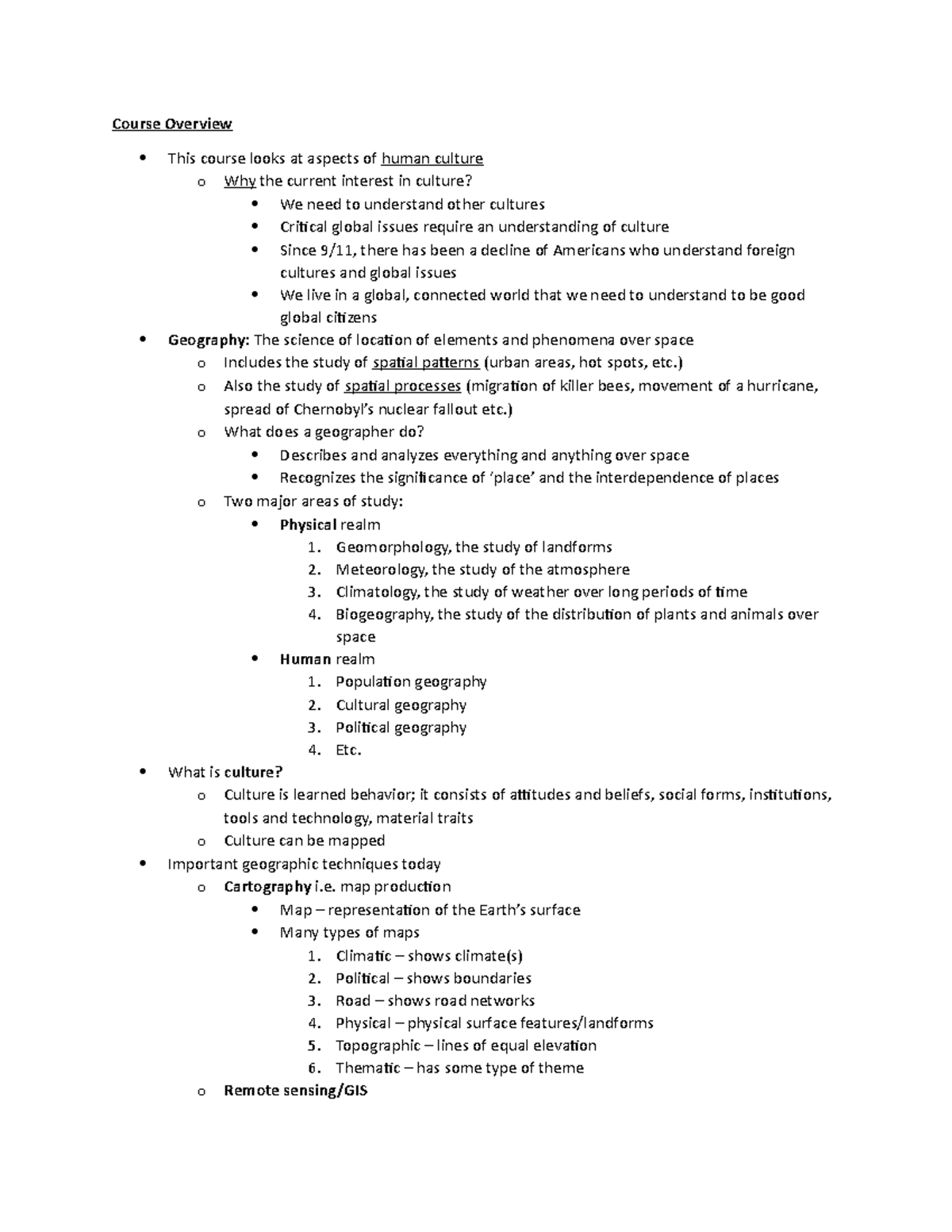 GEOG 280 - All Lecture Notes - Course Overview This course looks at ...
