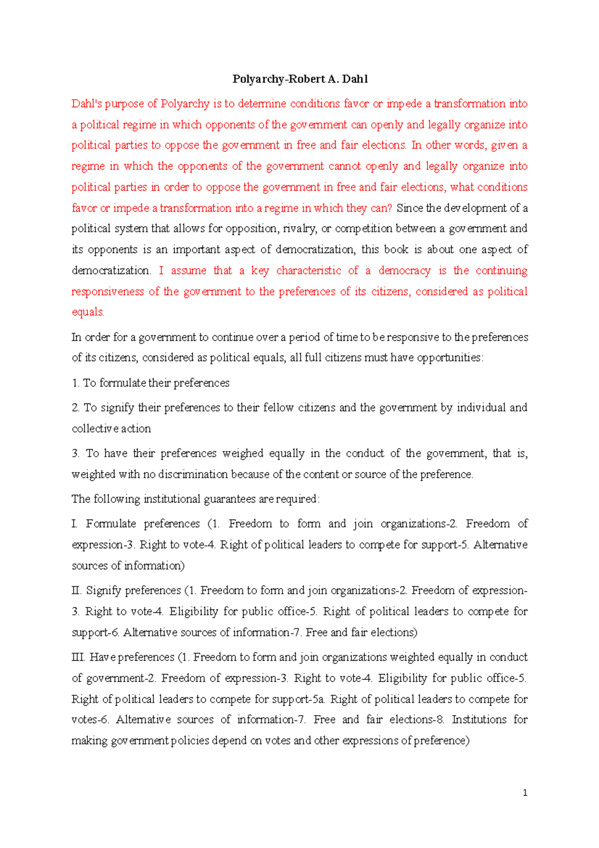 Schmitter and Terry Lynn Karl - Polyarchy-Robert A. Dahl Dahl's purpose ...