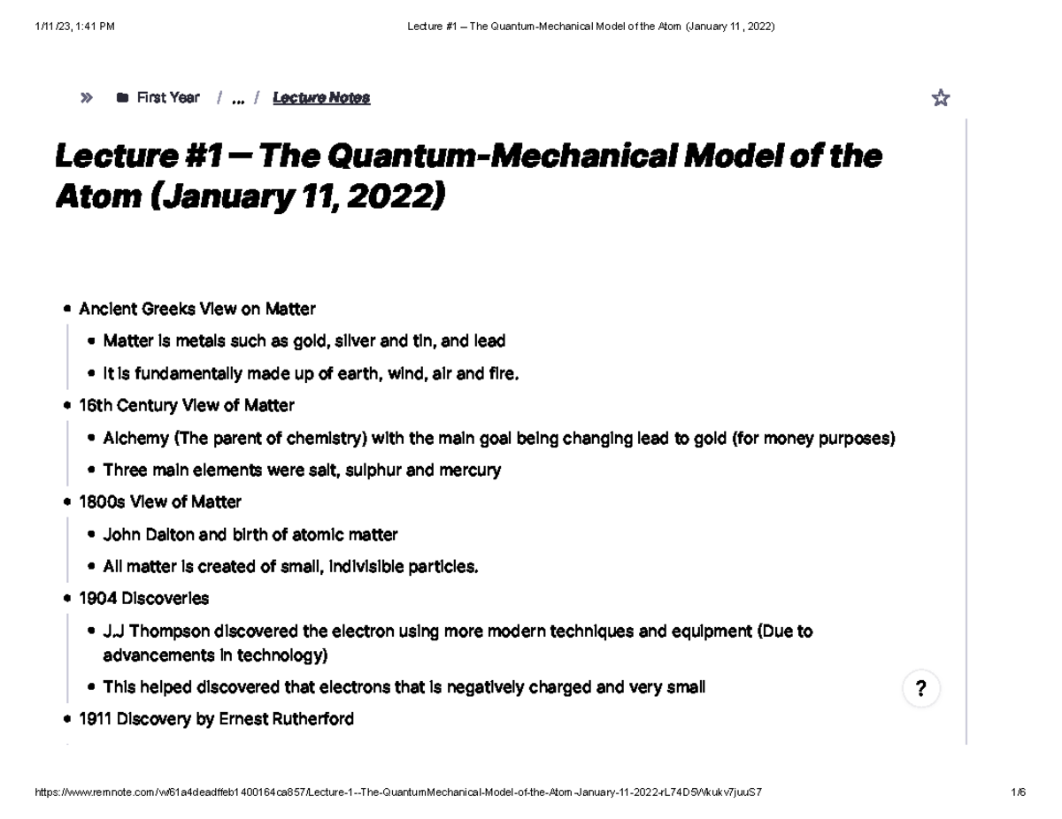 Lecture #1 ‒ The Quantum-Mechanical Model of the Atom - First Year ...