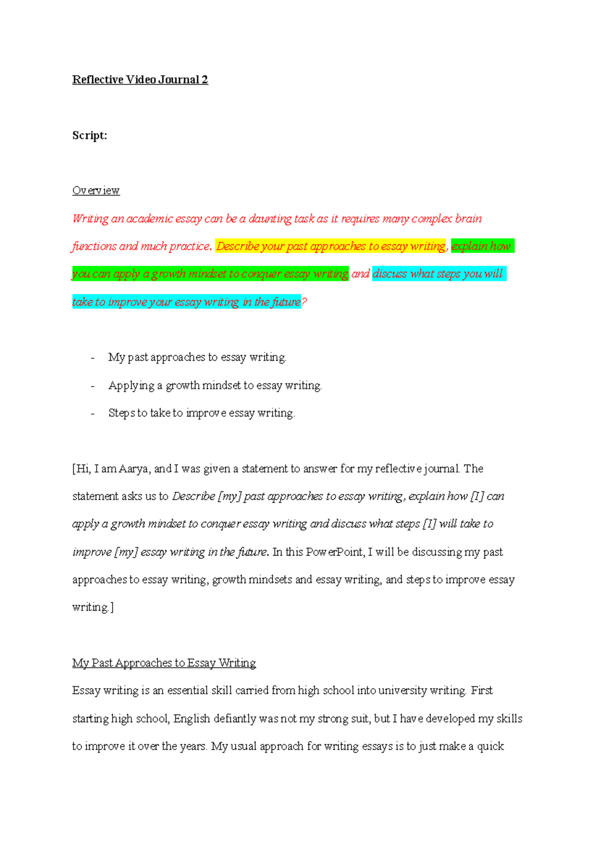 Reflective Video Journal 2 - Script - Reflective Video Journal 2 Script ...