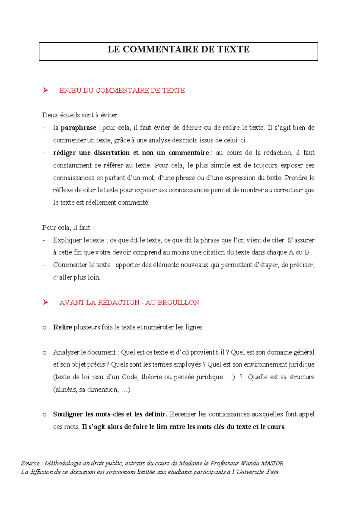 LE Commentaire DE Texte - Source : Méthodologie en droit public ...