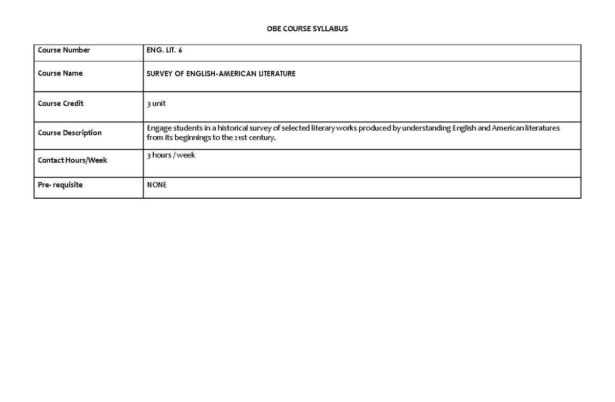 English-american-lit compress - OBE COURSE SYLLABUS Course Number ENG ...