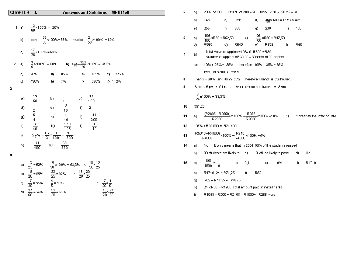 Chapter 3 Answers and Solutions MNU11X0 - CHAPTER 3: Answers and Solutions MNU11x 1 a) 12 100% ...