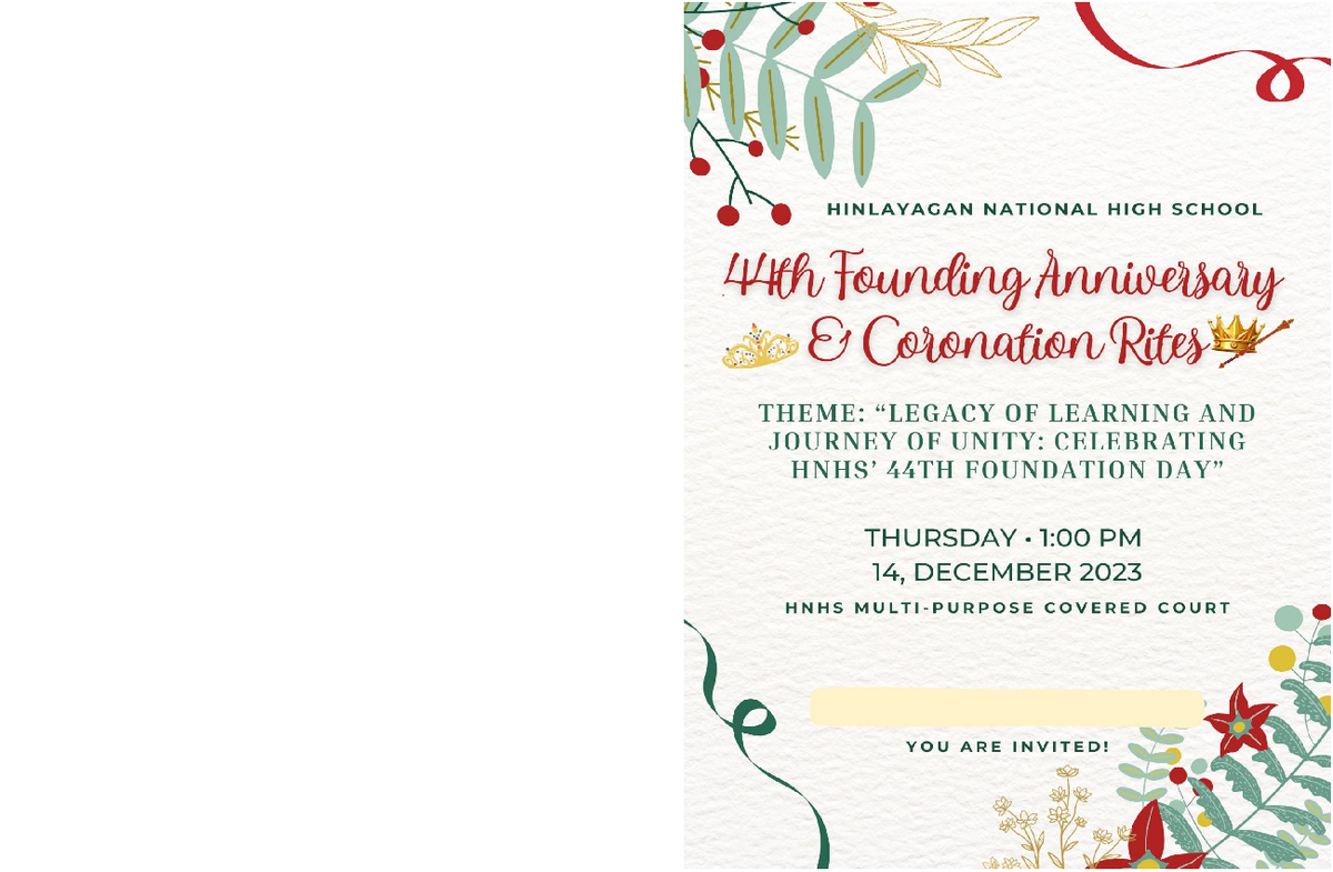 44TH Foundation DAY Program - HINLAYAGAN NATIONAL HIGH SCHOOL 4th Founding Anniversary E ...