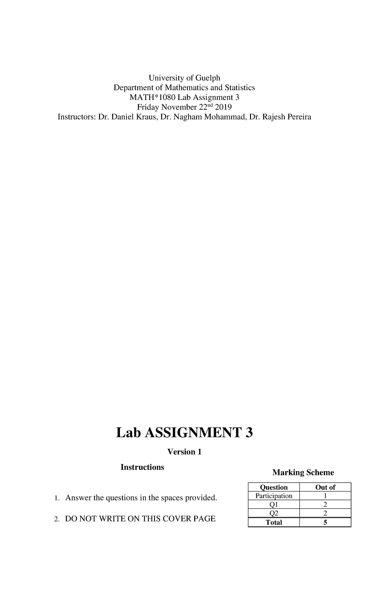 Version 1 (8 30am) THRN, Room 1200 - University of Guelph Department of ...