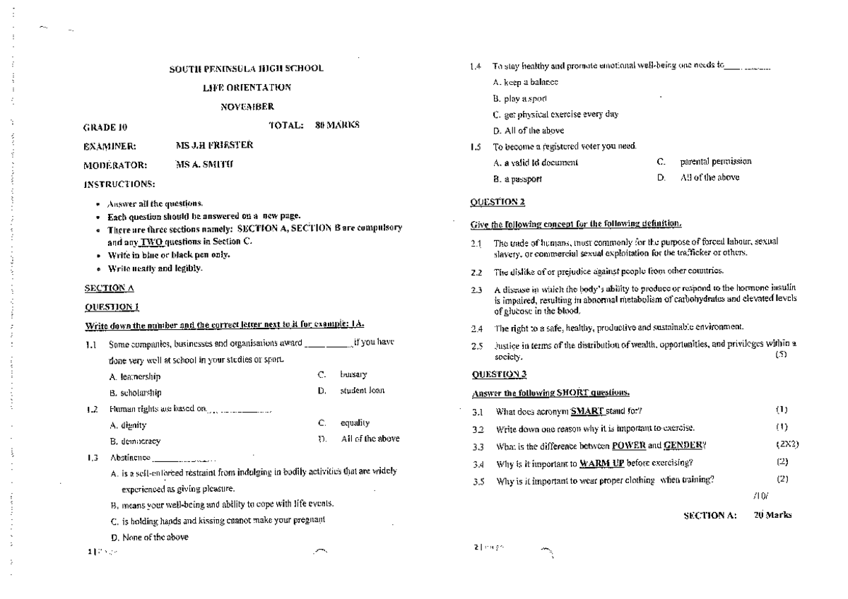 Life-Orientation-1 - This is a practice paper - FBS 222 - Studocu