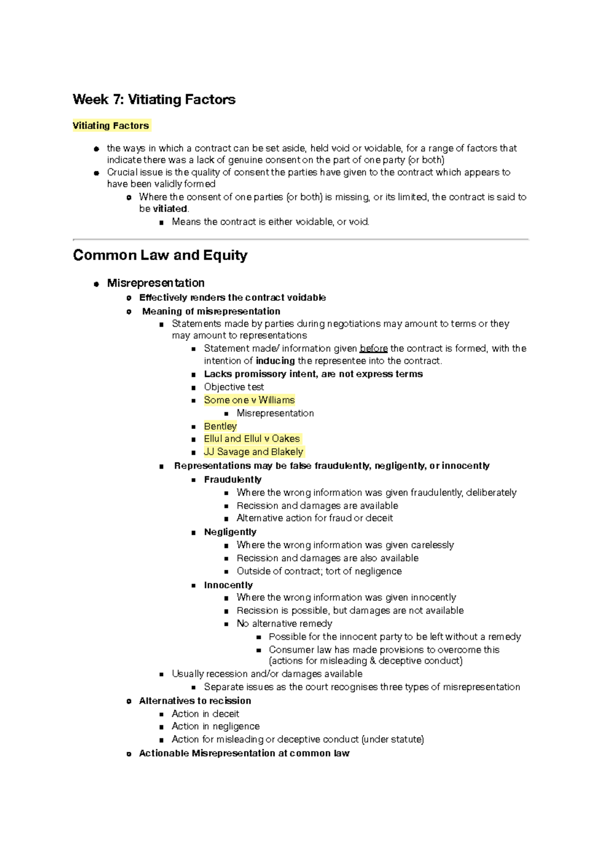 Week 7 - Lecture notes 7 - Week 7: Vitiating Factors Vitiating Factors ...