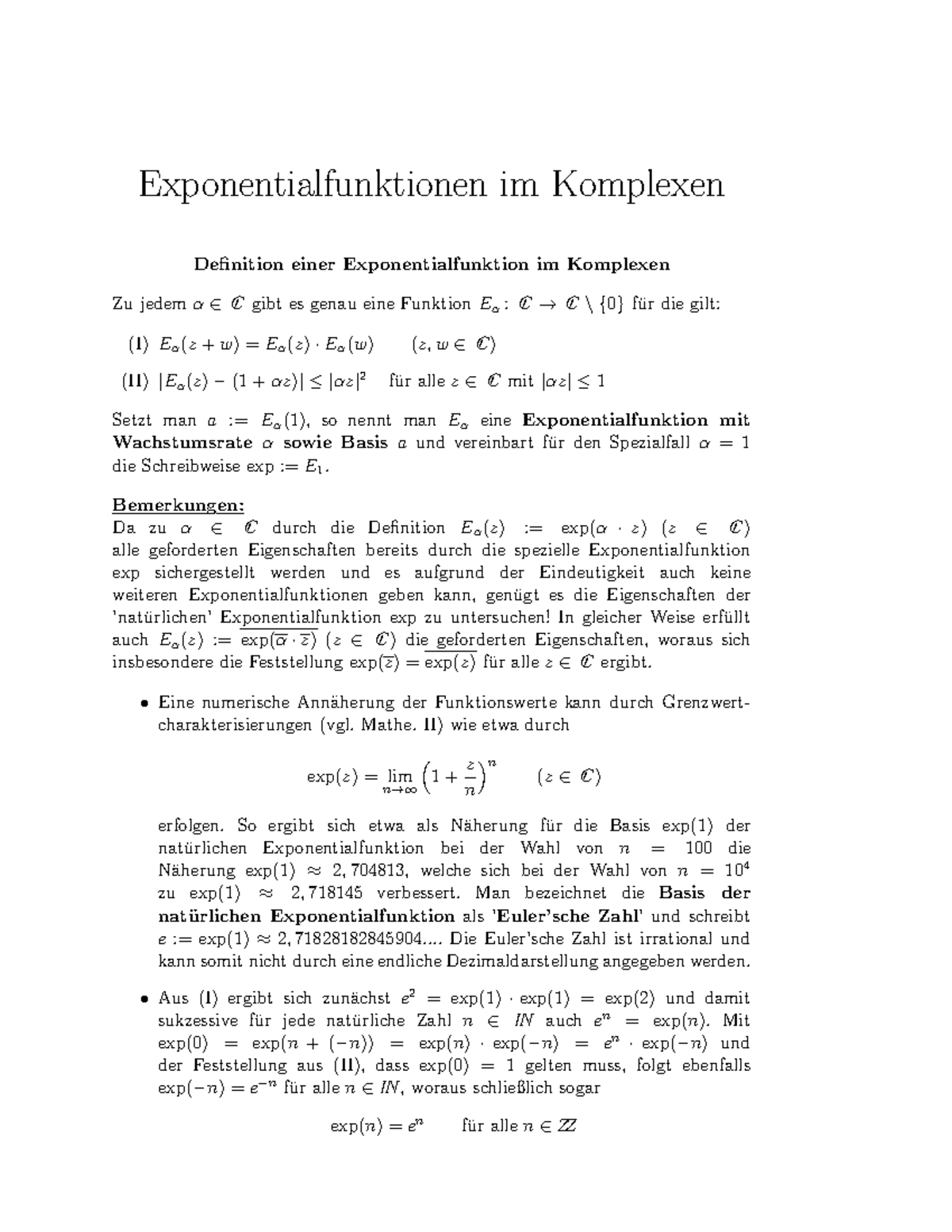 Komplexe Exponentialfunktionen - Exponentialfunktionen im Komplexen ...