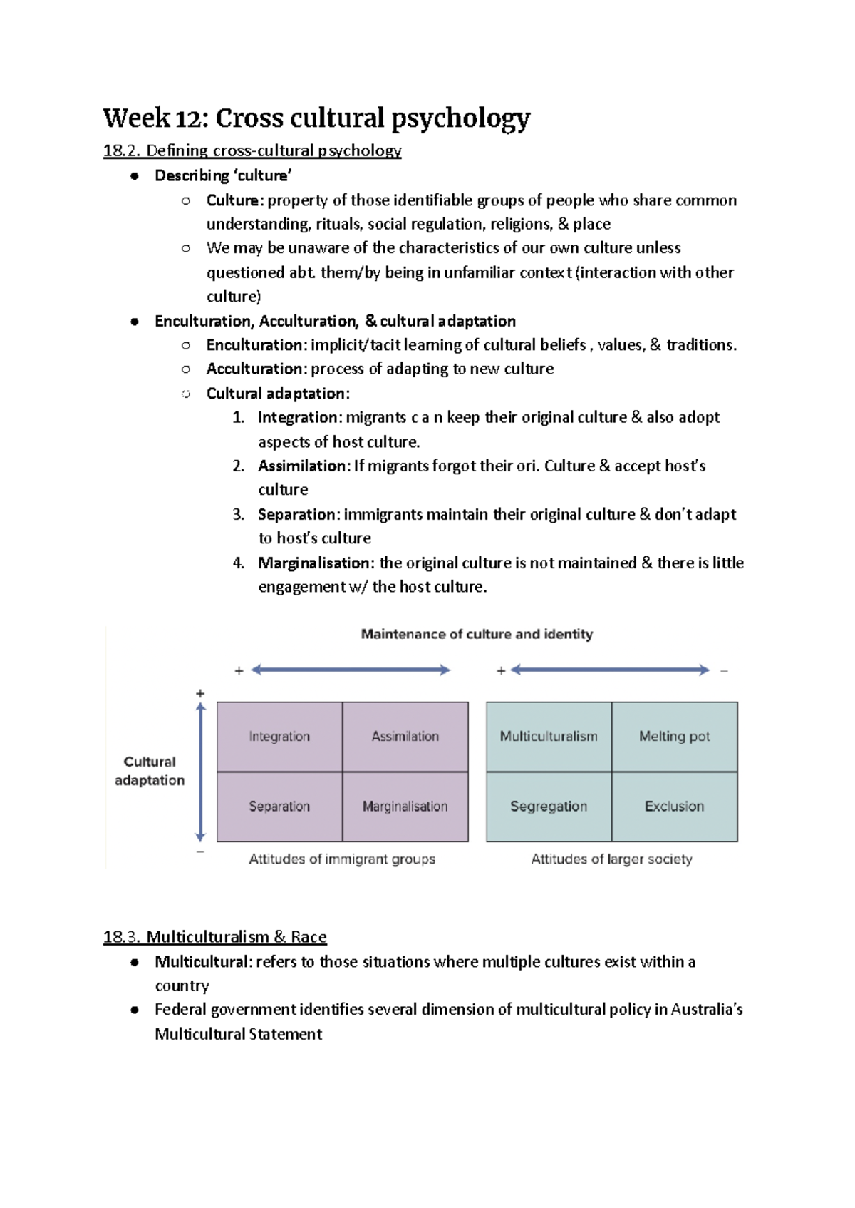 Week 12 Cross cultural psychology - Week 12: Cross cultural psychology ...