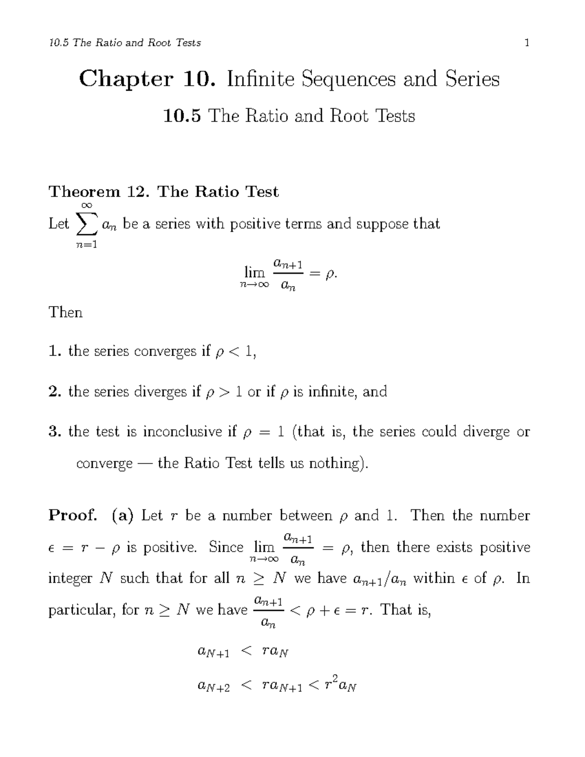 The Ratio And Root Tests Infinite Sequences And Series 10 The Ratio And Root Tests Theorem 12