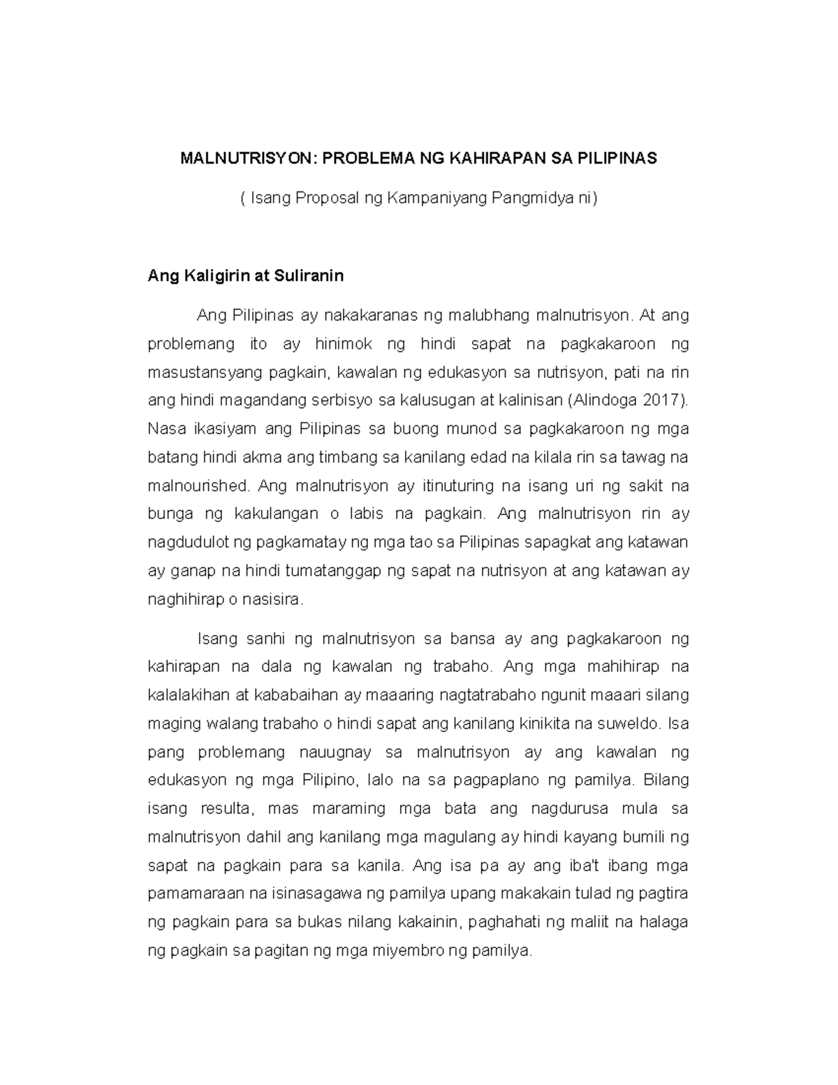 Bafil 1 Malnutrisyon Problema NG Kahirapan SA Pilipinas Media Campaign ...