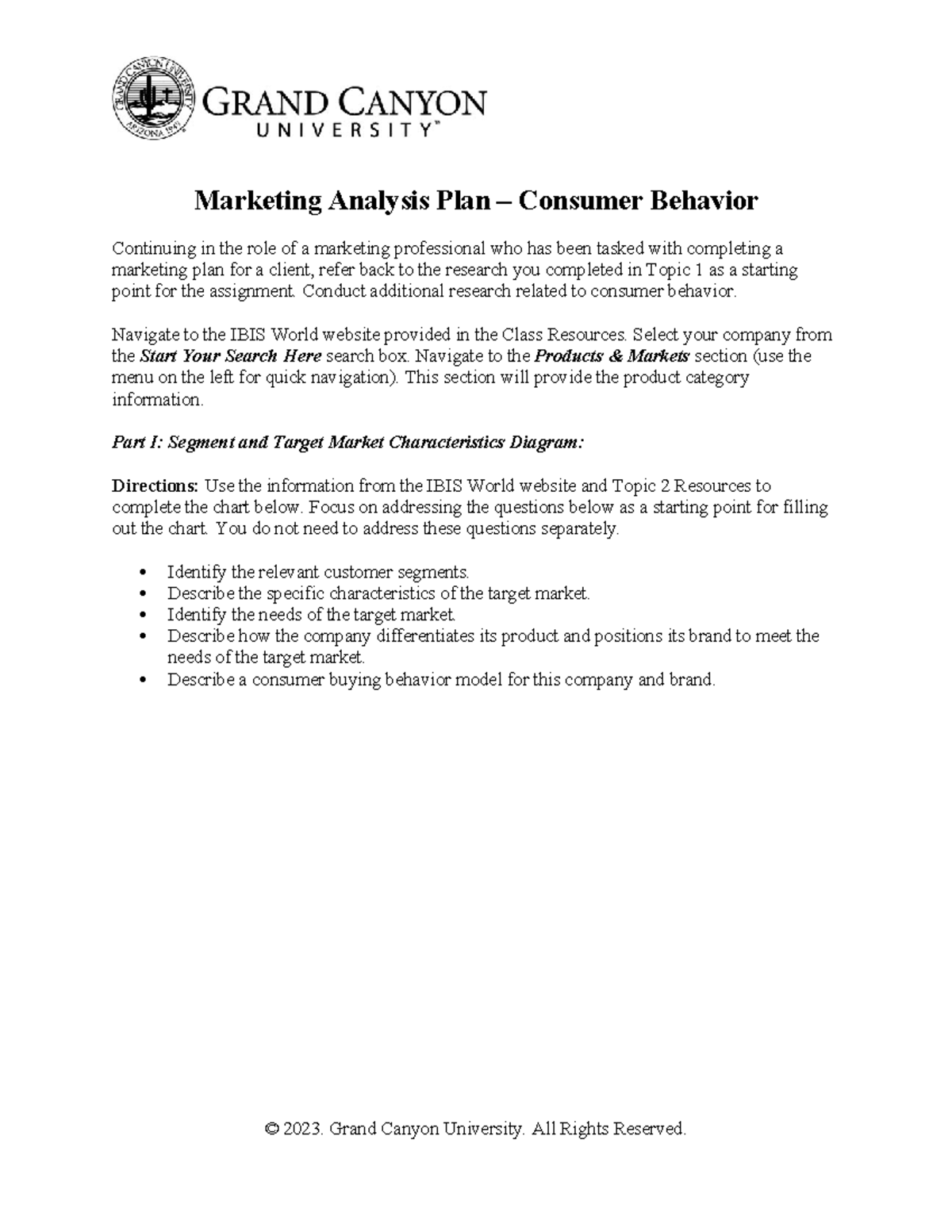 MKT-315 Marketing Analysis Plan-Consumer Behavior - Marketing Analysis ...