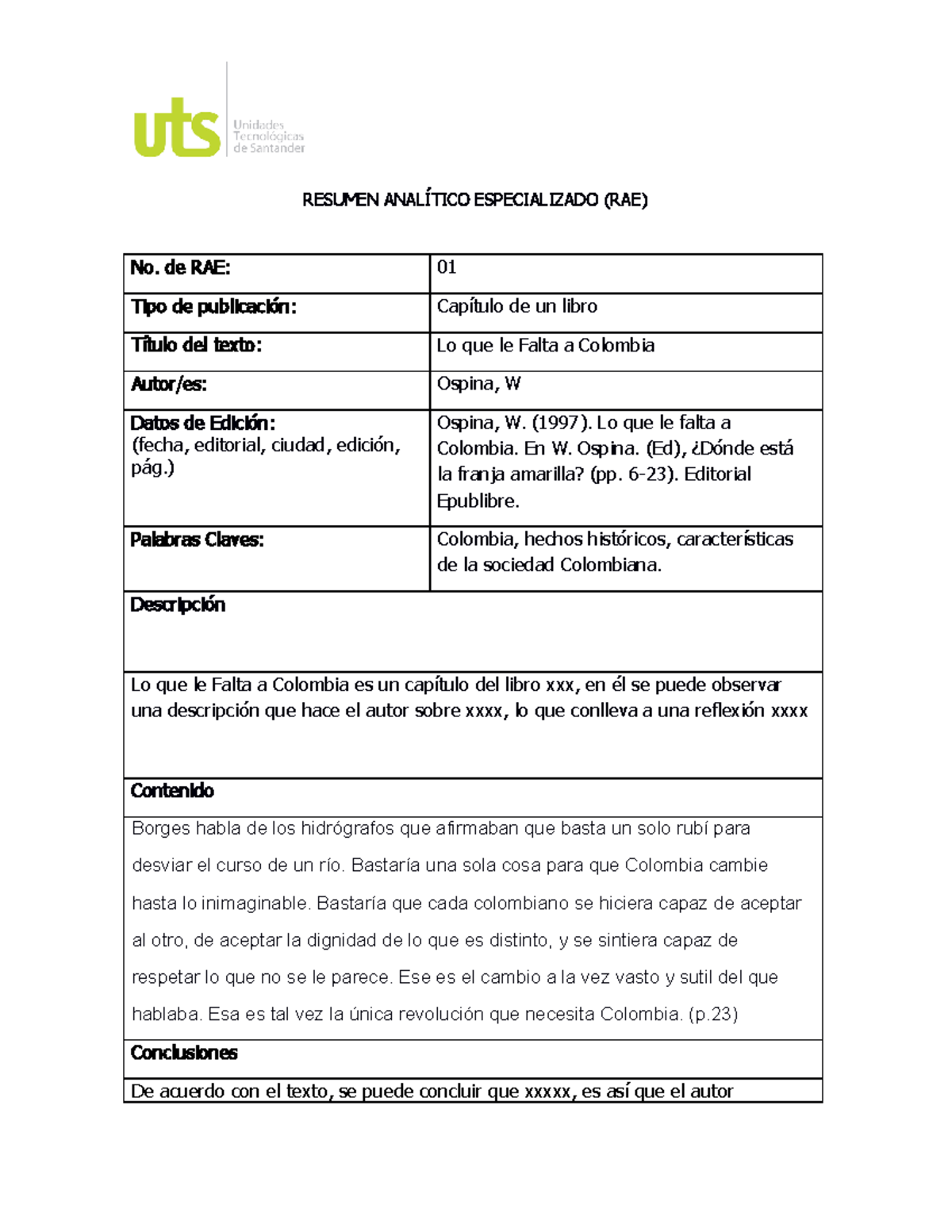 Formato RAE UTS (2) - PlANTILLA RAE - RESUMEN ANALÍTICO ESPECIALIZADO ...