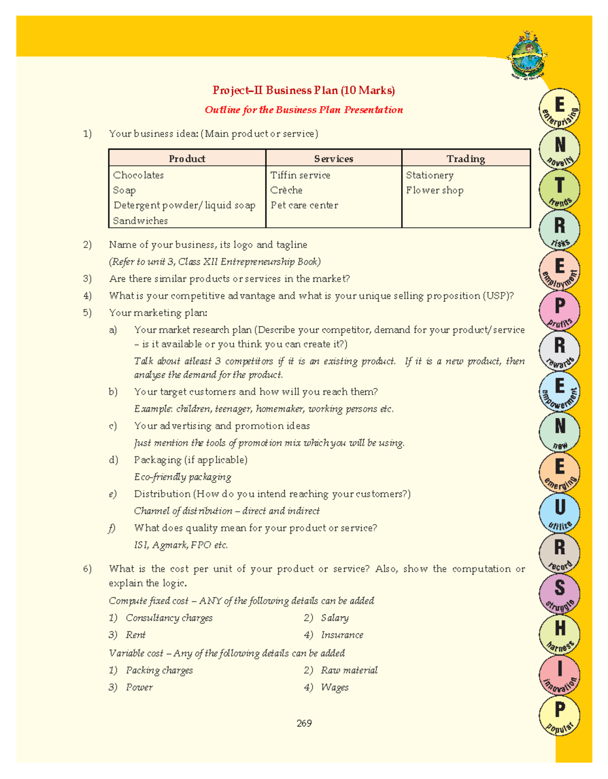 18 Enterpreneurship Book - 269 Project–II Business Plan (10 Marks ...