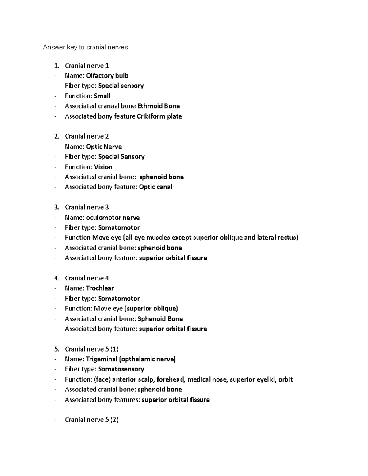 helpful for Answer key cranial nerve - Answer key to cranial nerves ...