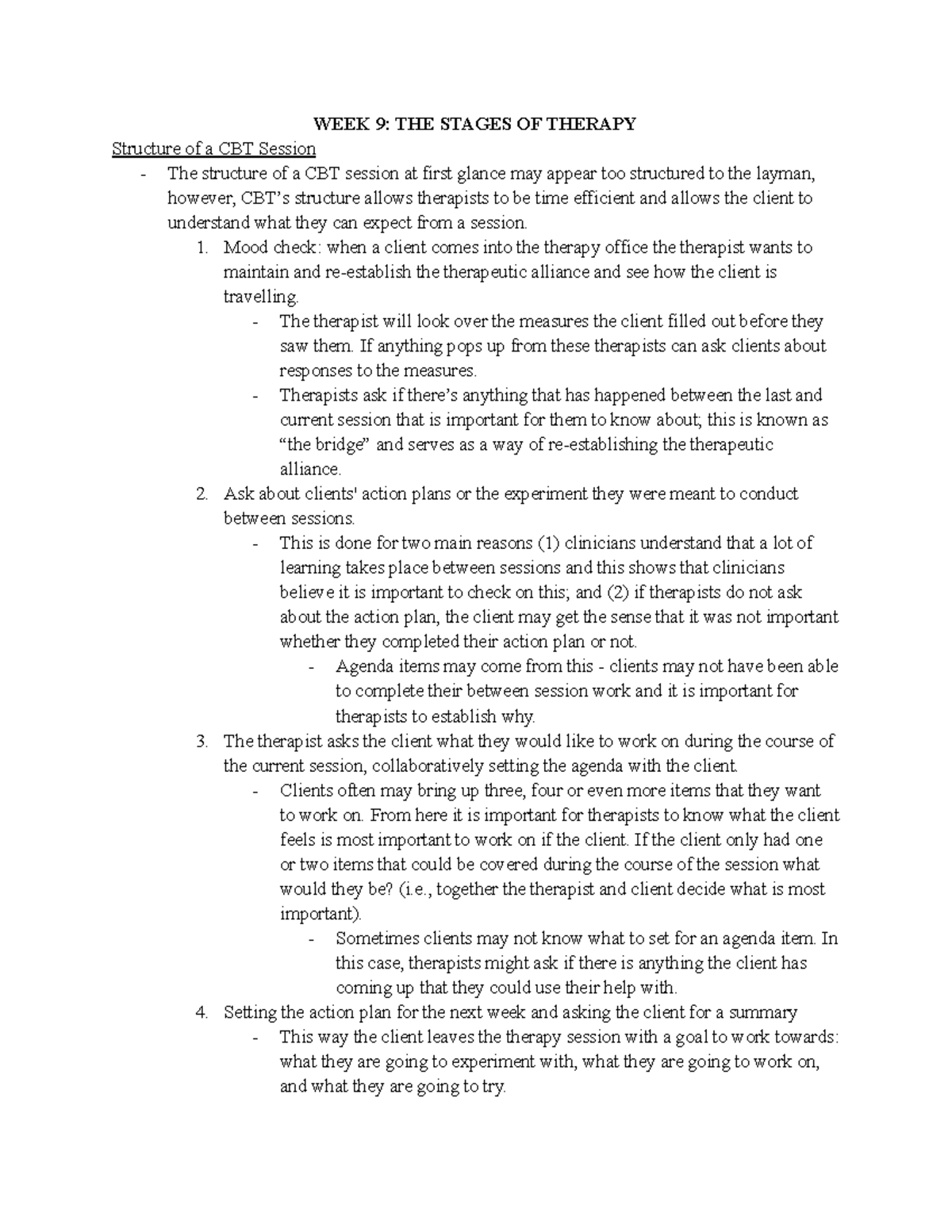 COU200 WEEK 9 THE Stages OF Therapy Tutorial Notes - WEEK 9: THE STAGES ...