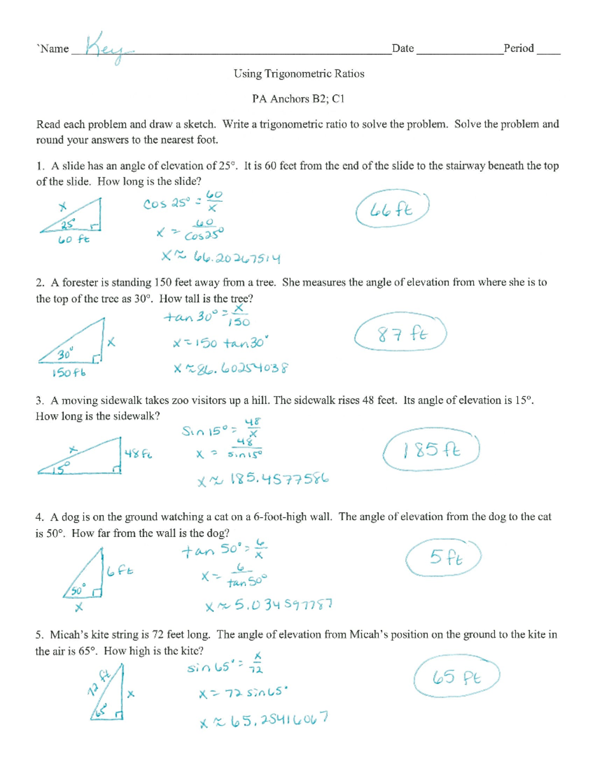 Using Trigonometric Ratios Answer Key - Key Date Period Using ...