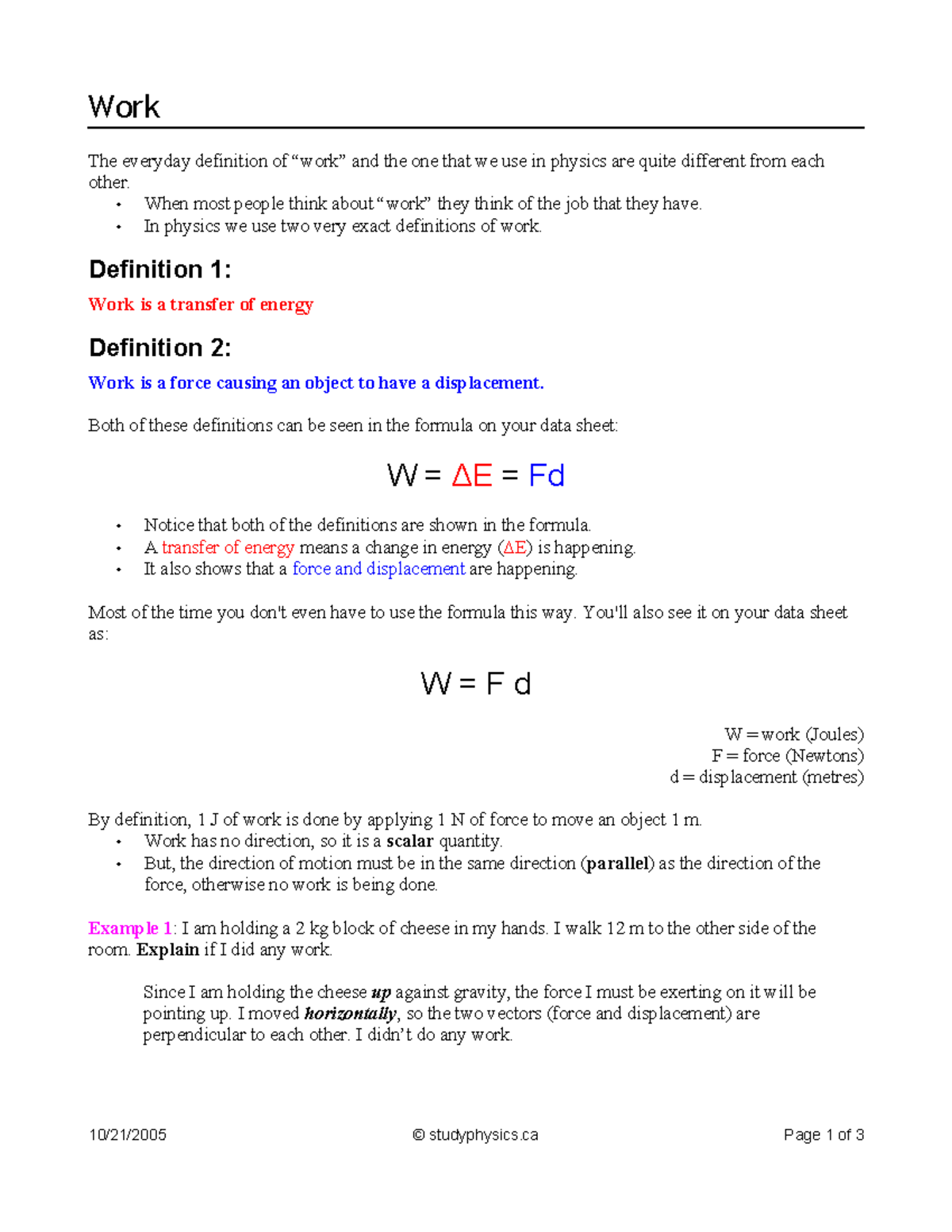 Work - Helpful links - Work The everyday definition of “work” and the ...