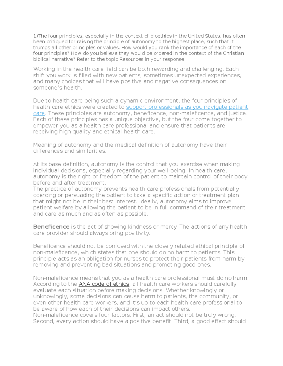 PHI 413V DQ3-1 - PHI 413V DQ3-1 - 1)The four principles, especially in the context of bioethics ...