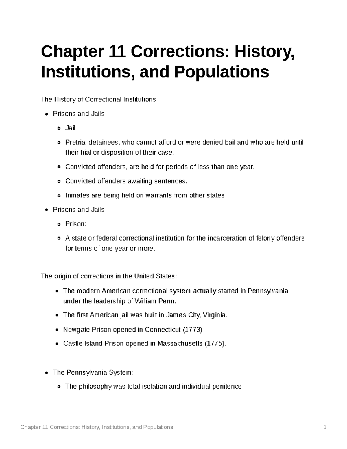 Chapter 11 Corrections History Institutions and Populations - Convicted ...