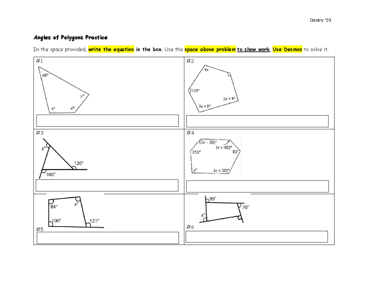 Angles of Polygons Practice - Destry ‘ Angles of Polygons Practice In ...