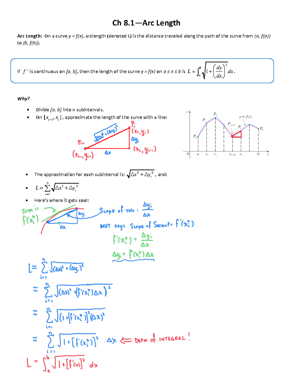 Ch 81-Arc Length (Filled in) - Ch 8—Arc Length Arc Length: On a curve y ...