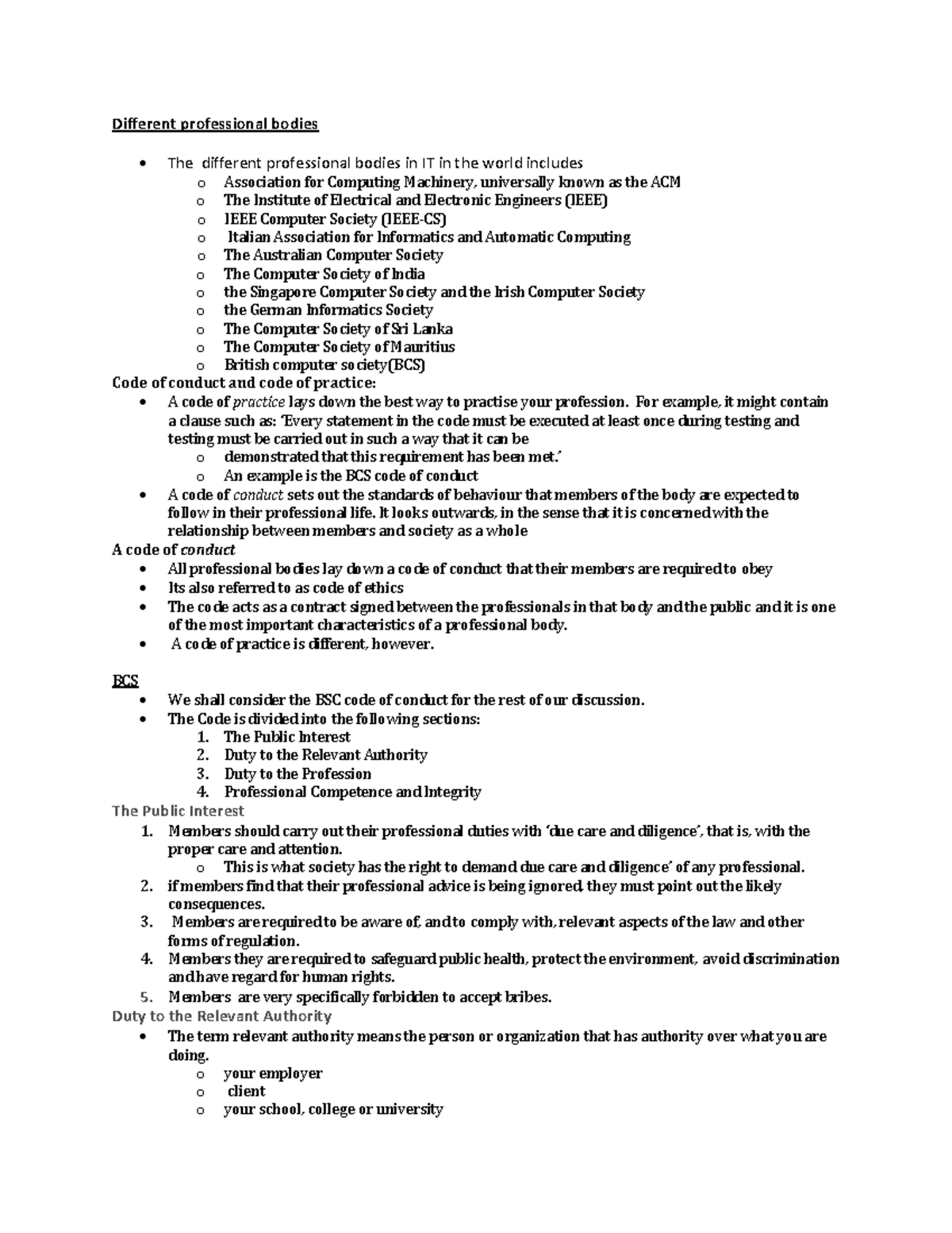 BCS LEC13 - project management - Different professional bodies • The ...