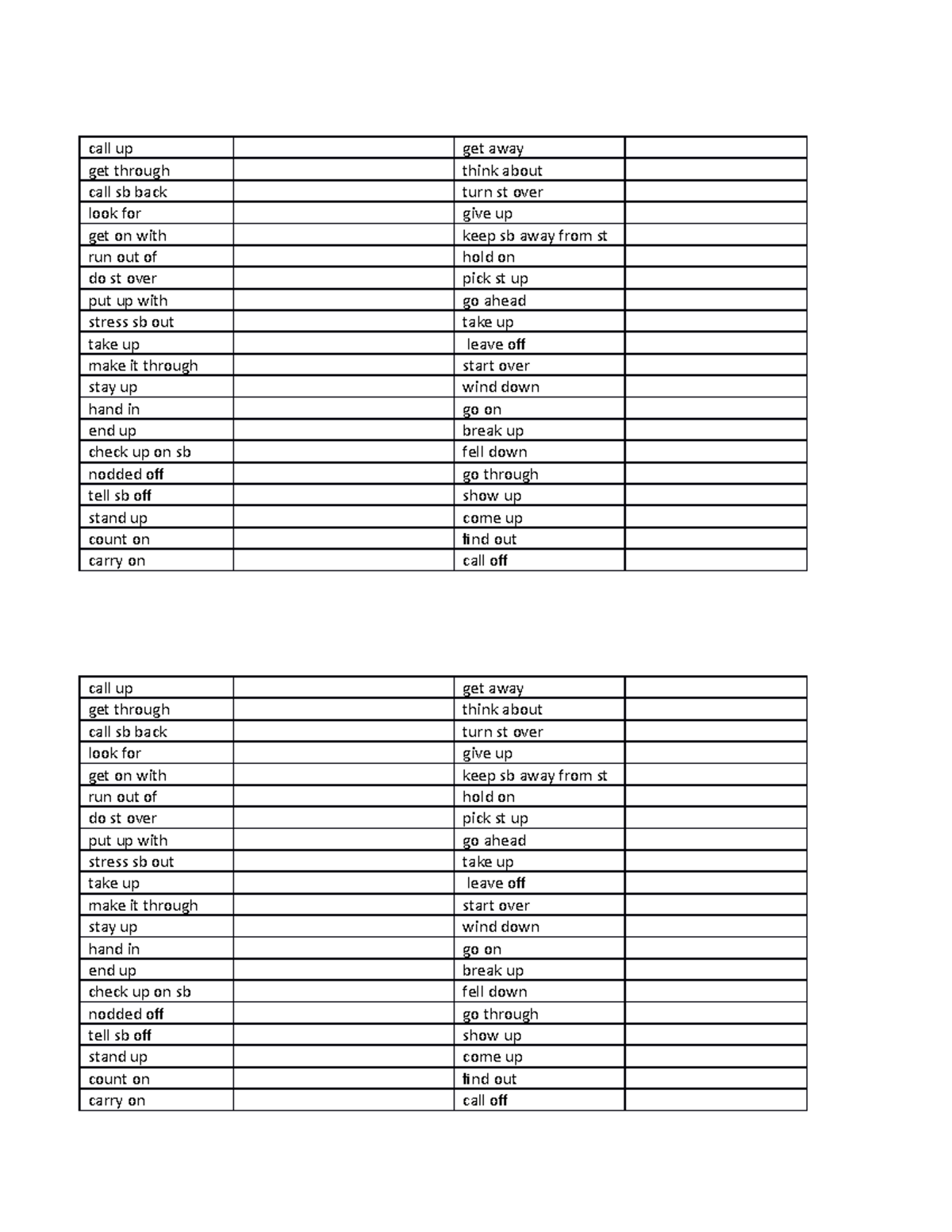 Unit 1 on class handout phrasal verbs - call up get away get through ...